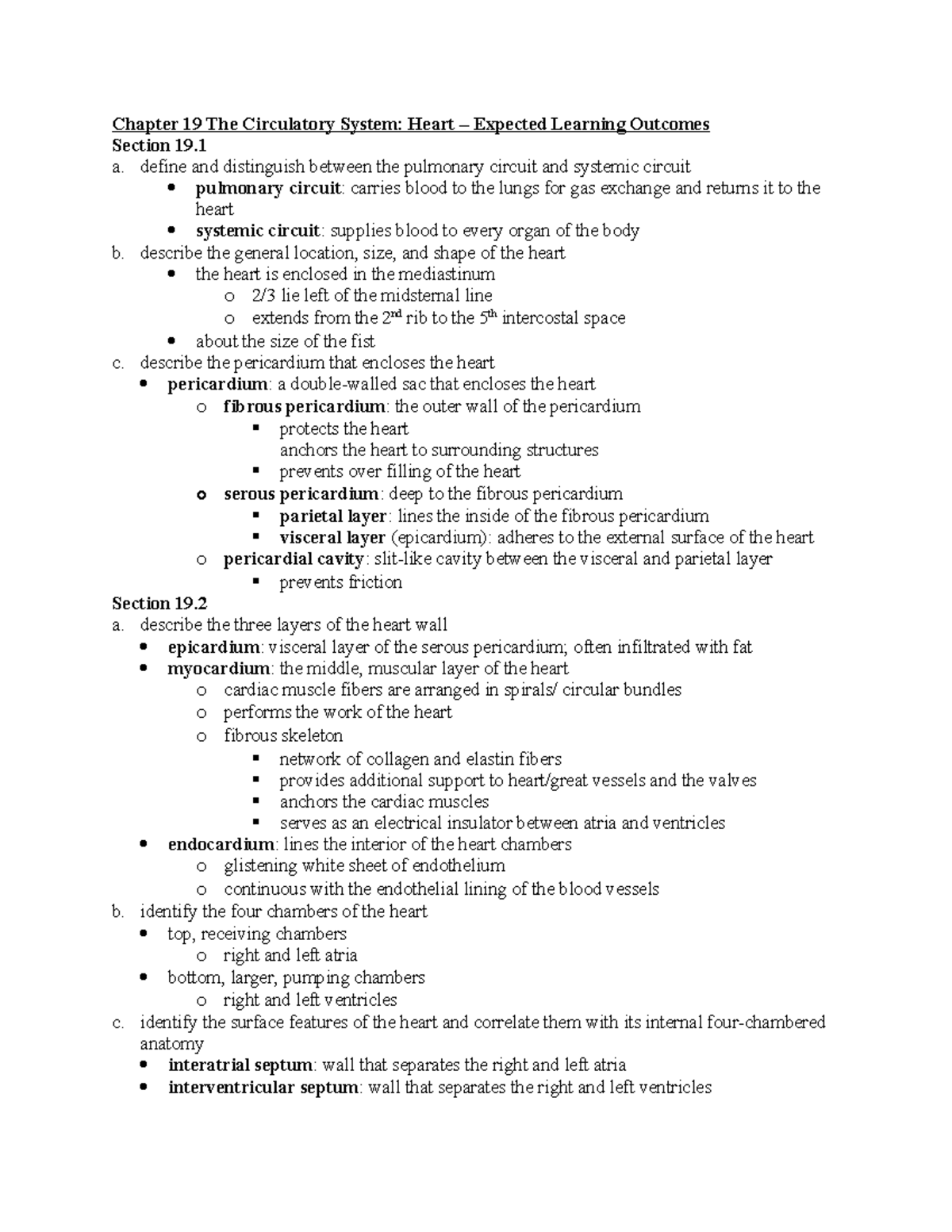 Ch 19 The Circ. System - Heart - Chapter 19 The Circulatory System ...