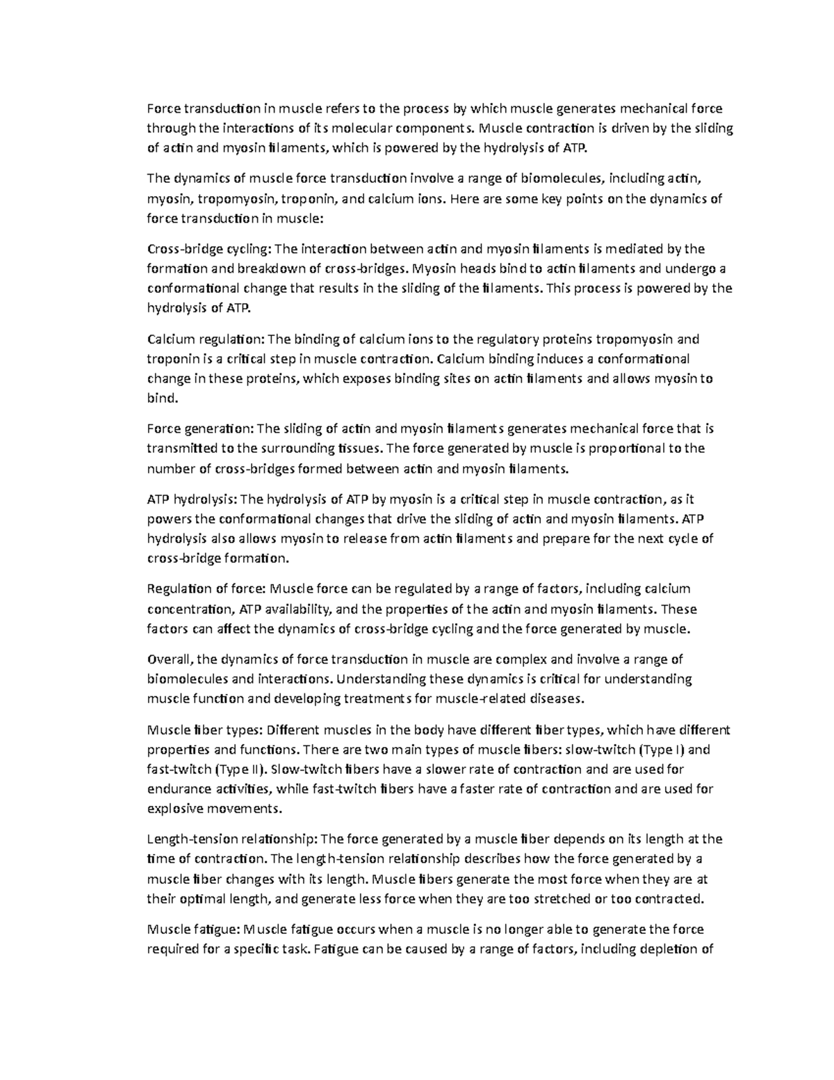 Force Transduction in Muscle - Muscle contraction is driven by the ...