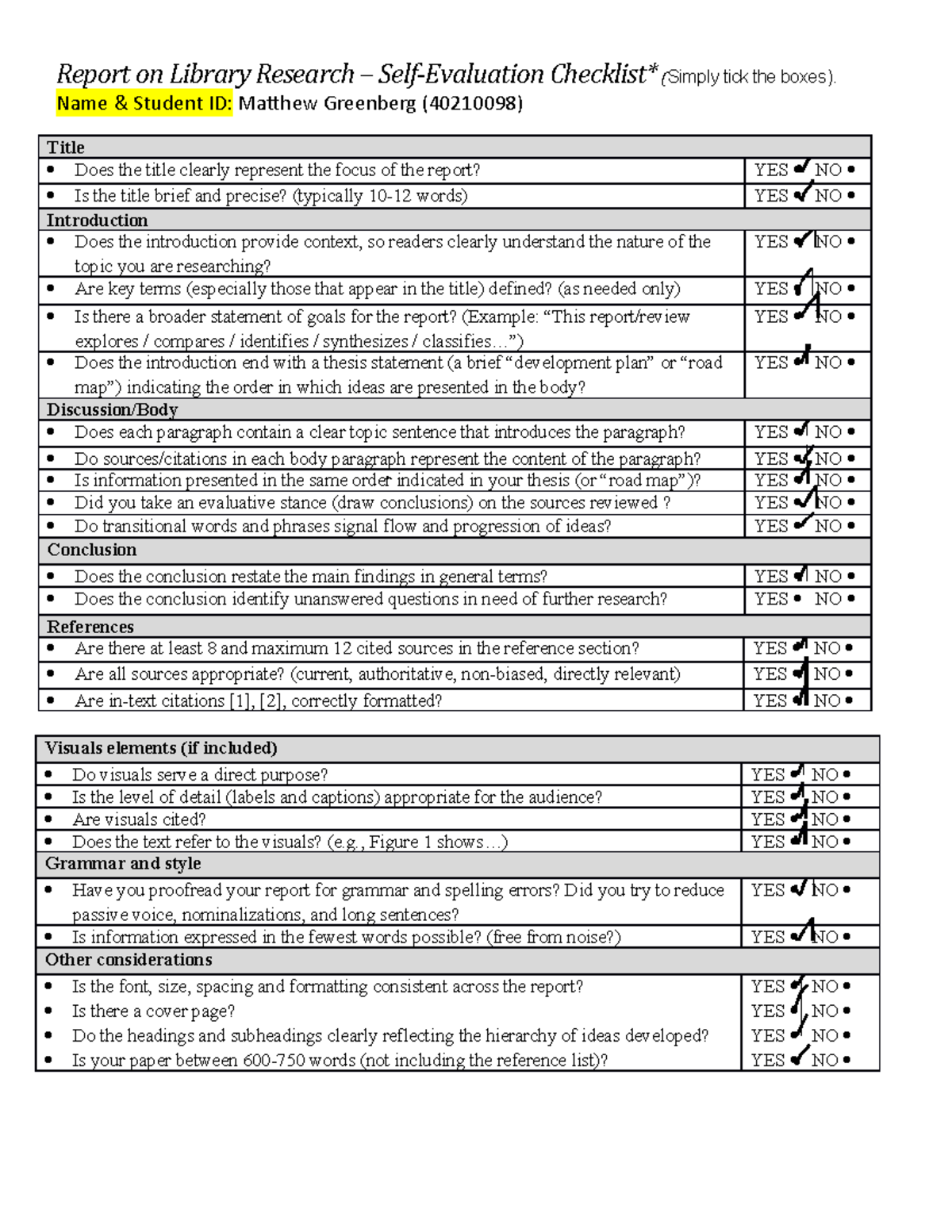 Self-Assessment Checklist - Report on Library Research – Self ...
