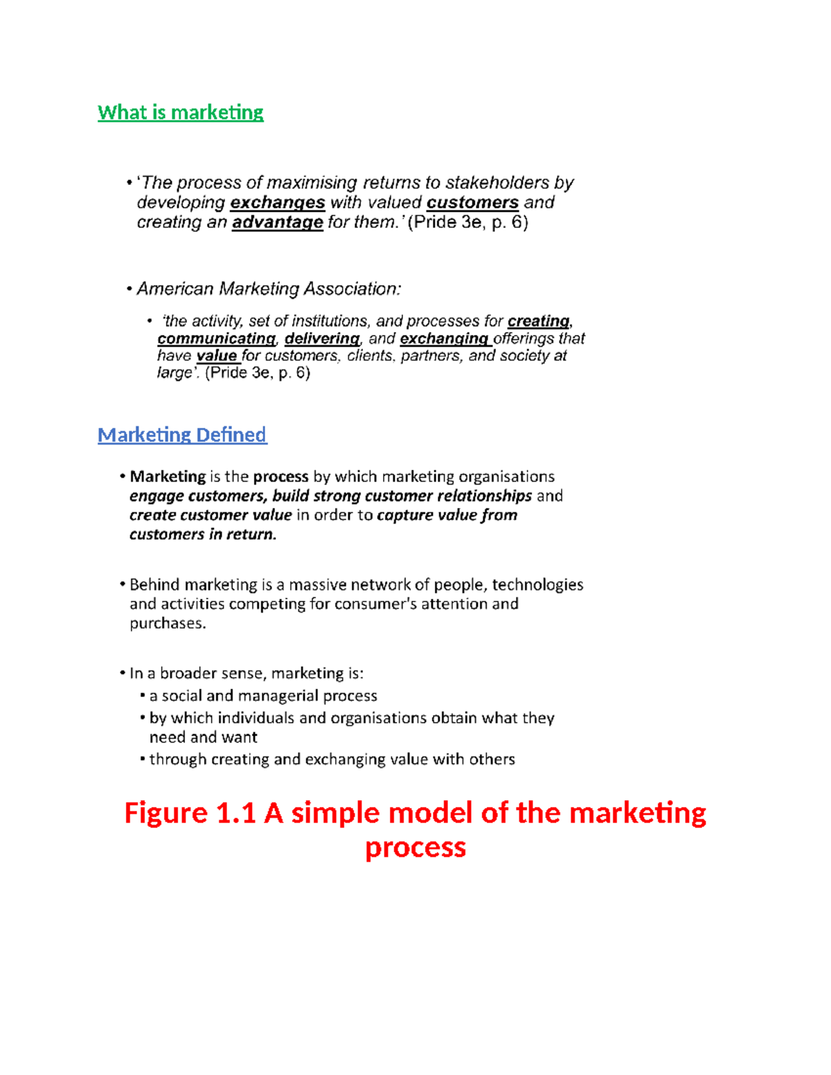Week 1 Lectures - notes - What is marketing Marketing Defined Figure 1 ...