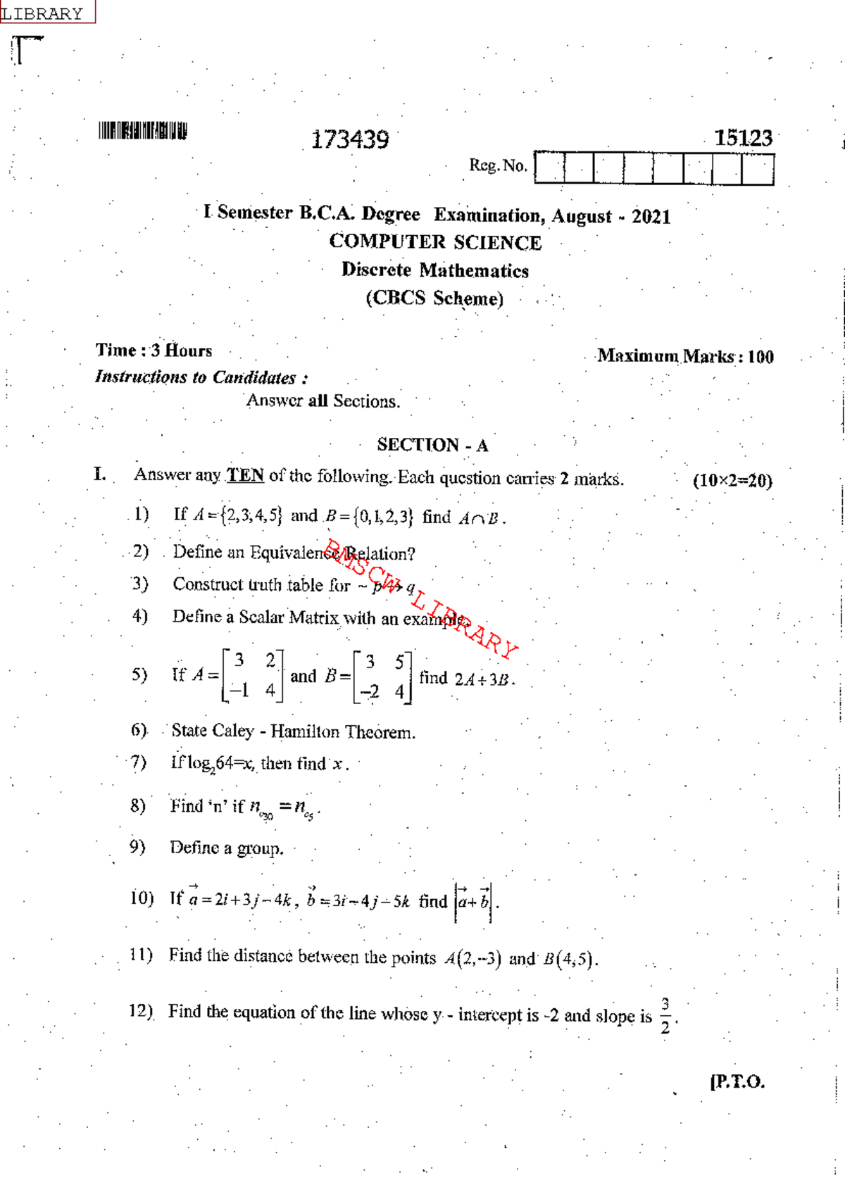 Discrete Mathematics - Question paper - Bachelor of computer ...