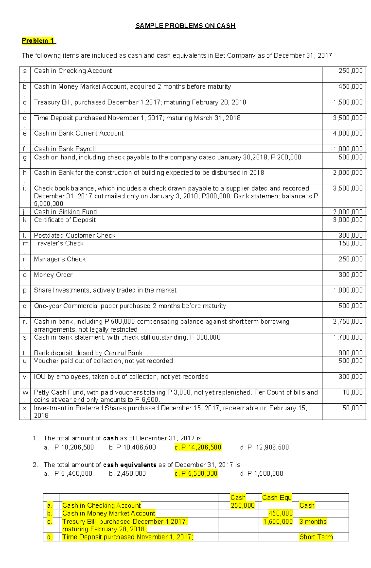 Sample-problems-on-cash compress - SAMPLE PROBLEMS ON CASH Problem 1 ...