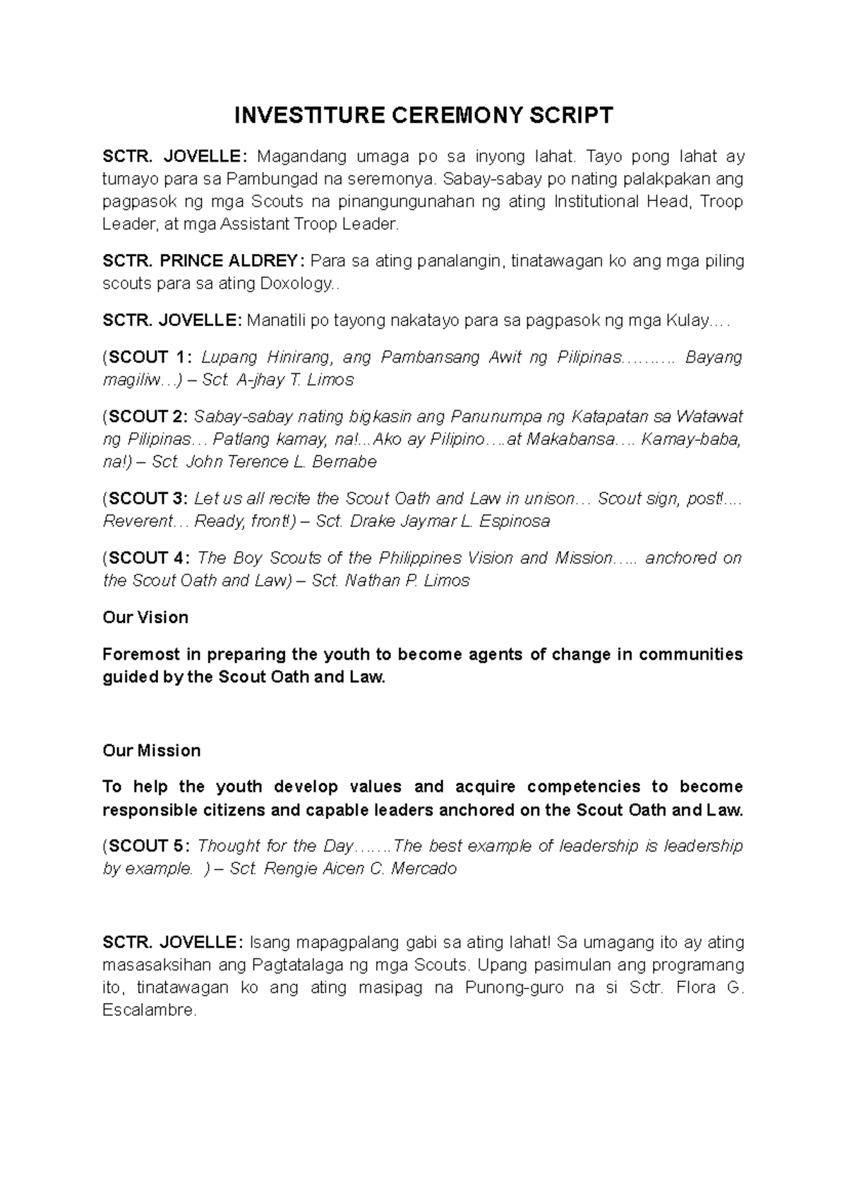 Investiture- Ceremony- Script-2023 - INVESTITURE CEREMONY SCRIPT SCTR ...