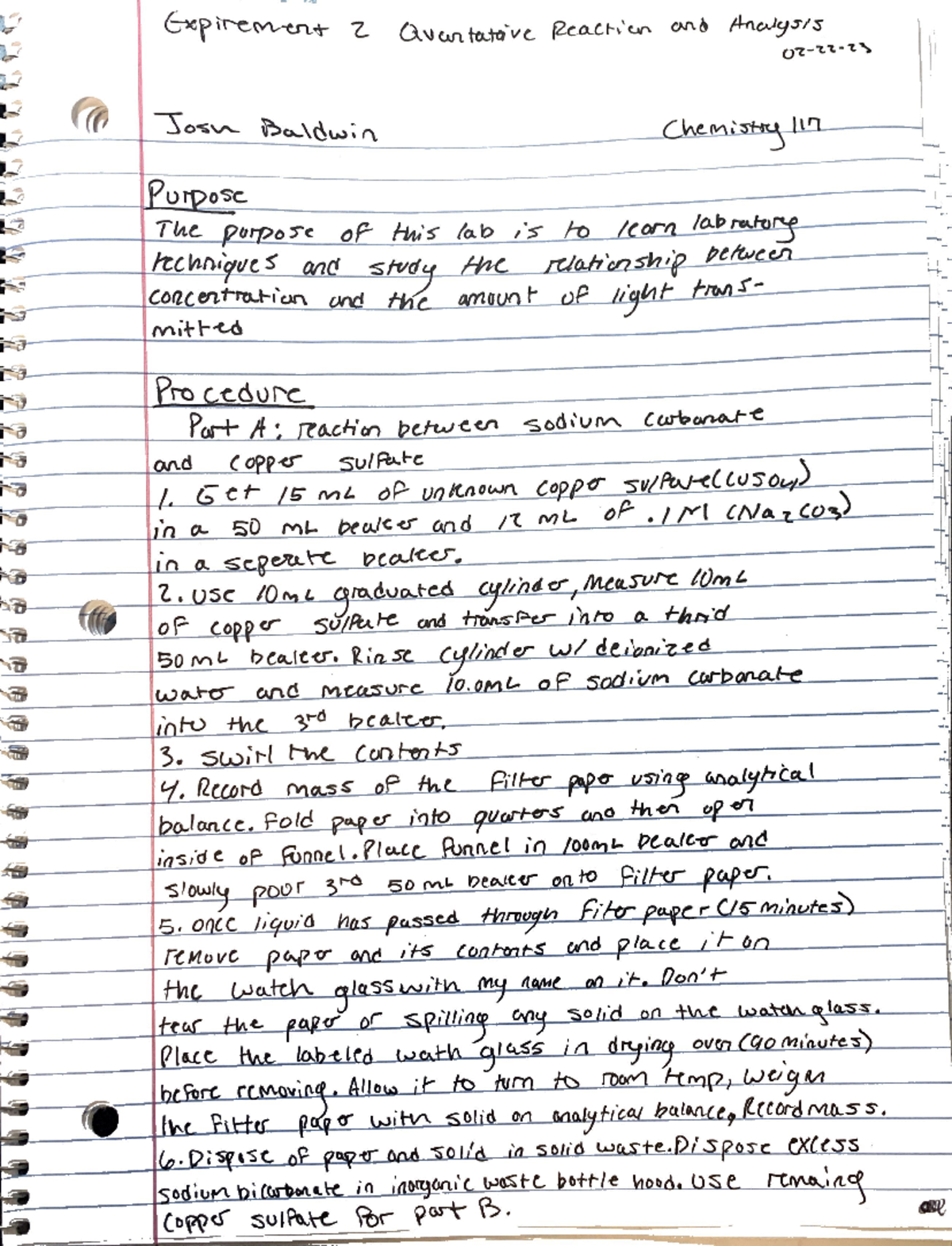Chem lab 2 notebook - CHEM 117 - Studocu
