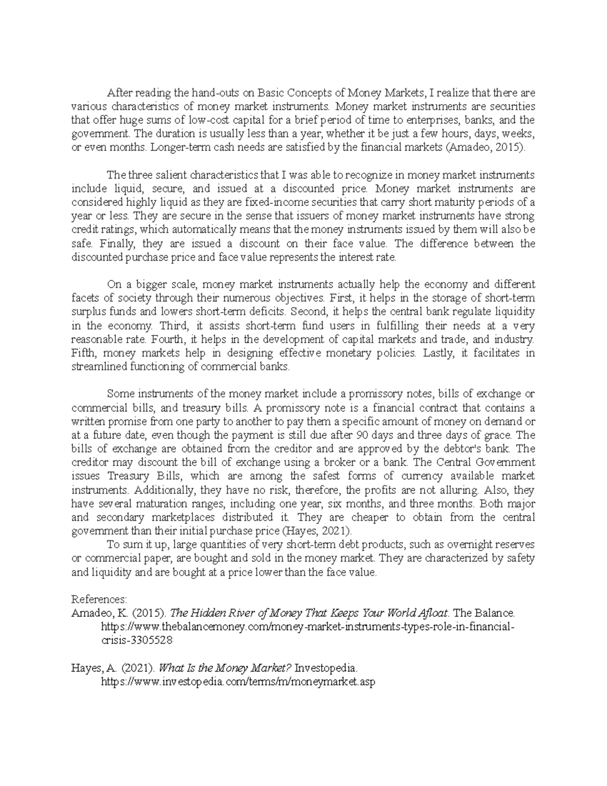 Reflection 2 - After reading the hand-outs on Basic Concepts of Money ...