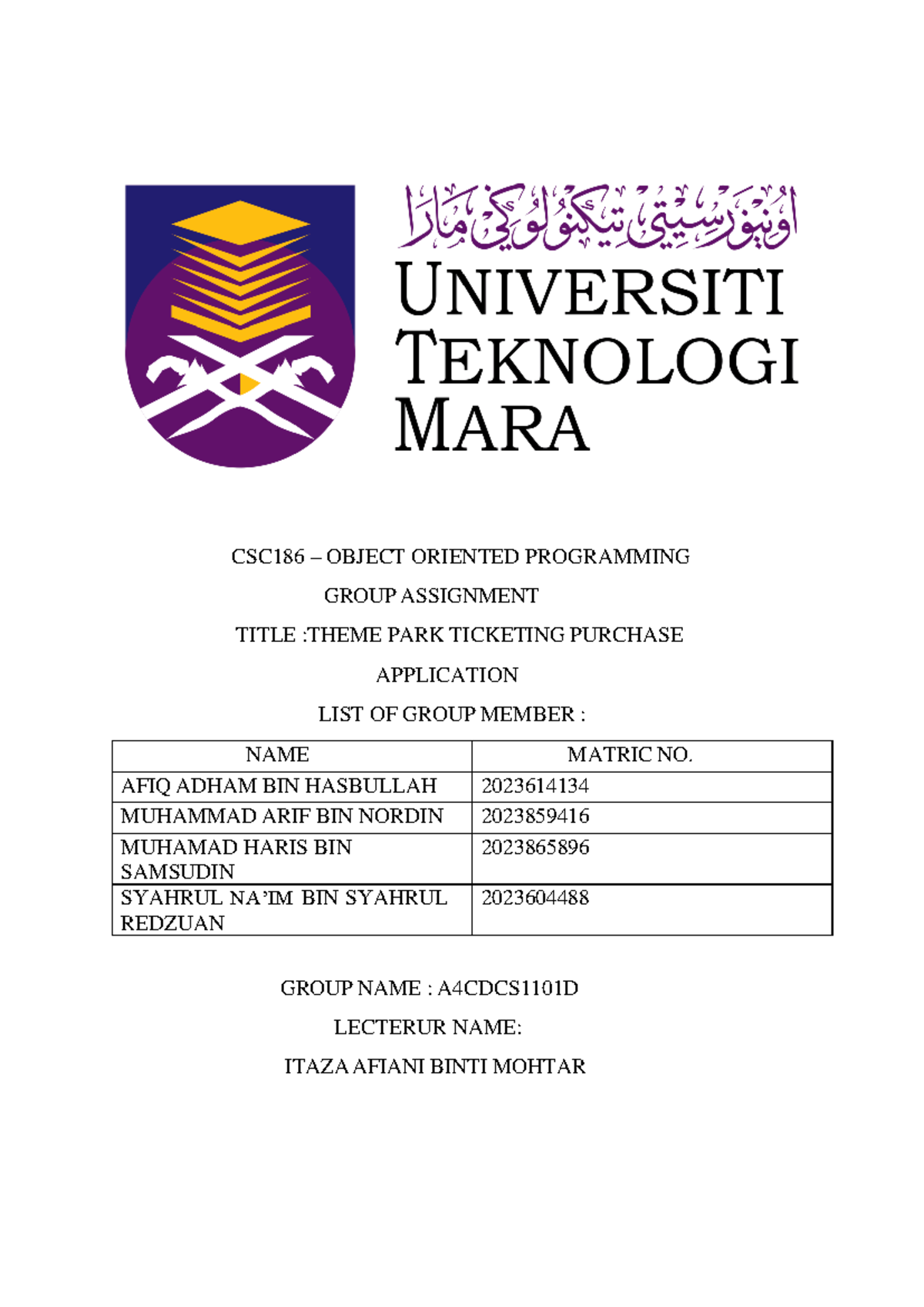 Theme PARK Ticketing Purchase Application - CSC186 – OBJECT ORIENTED PROGRAMMING GROUP ...