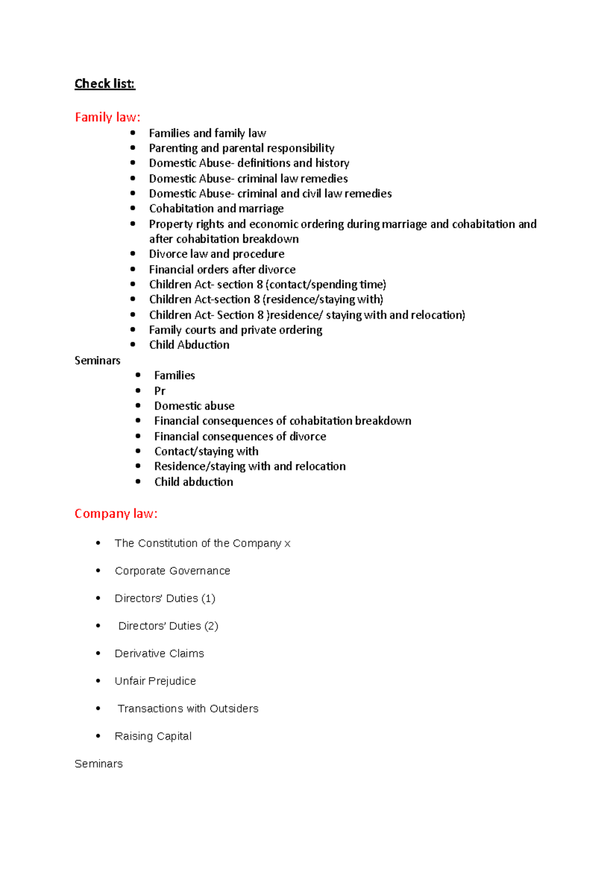 Check list - Check list: Family law: Families and family law Parenting ...