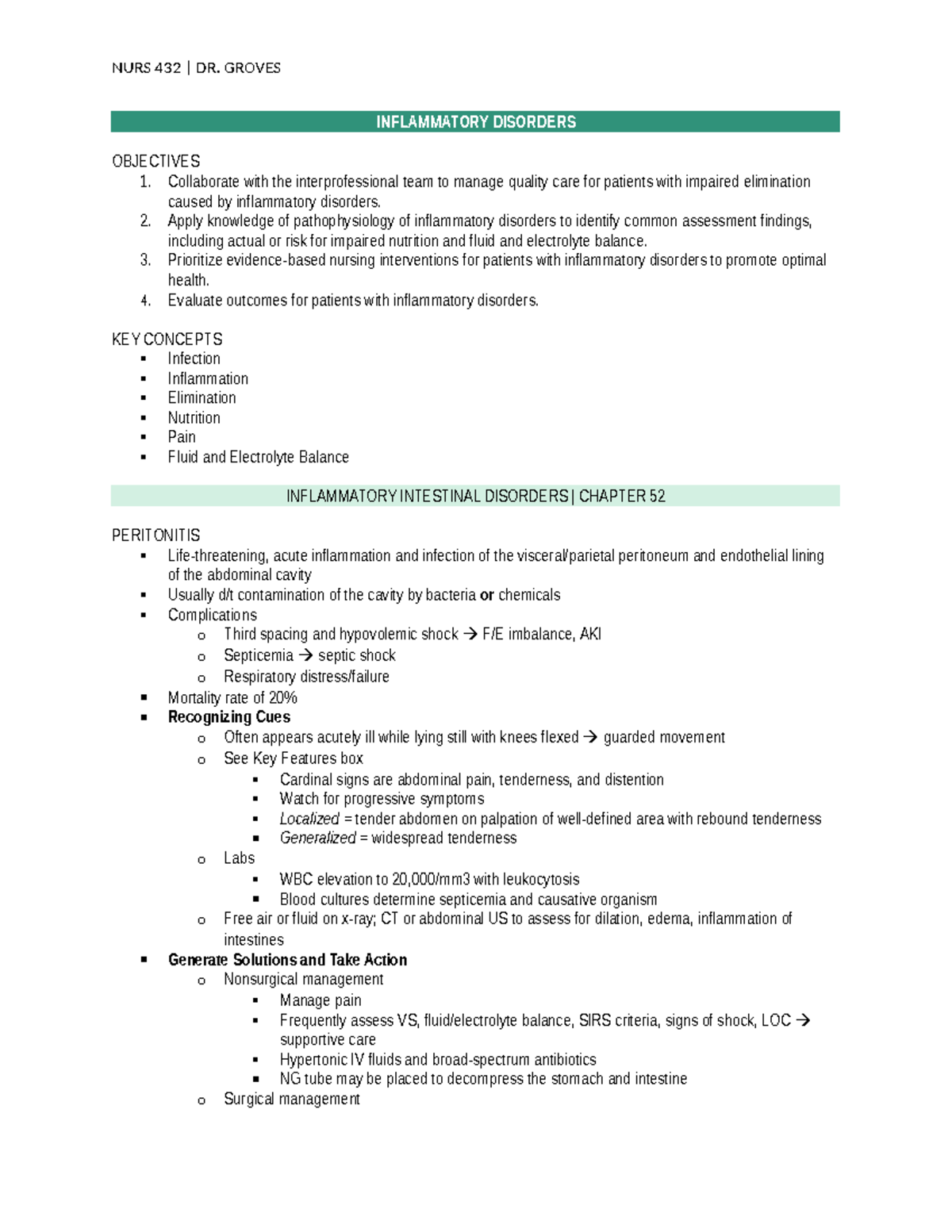 Inflammatory GI Disorders Outline - INFLAMMATORY DISORDERS OBJECTIVES ...