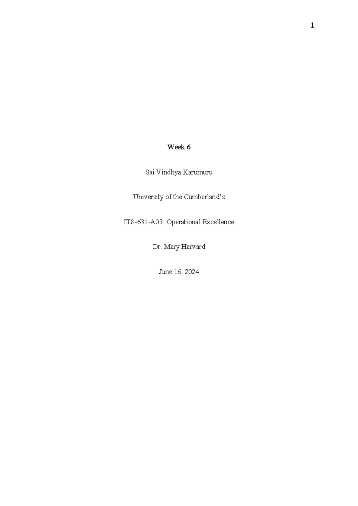 Week 6 - Assignment - Week 6 Sai Vindhya Karumuru University of the Cumberland’s ITS-631-A03 ...