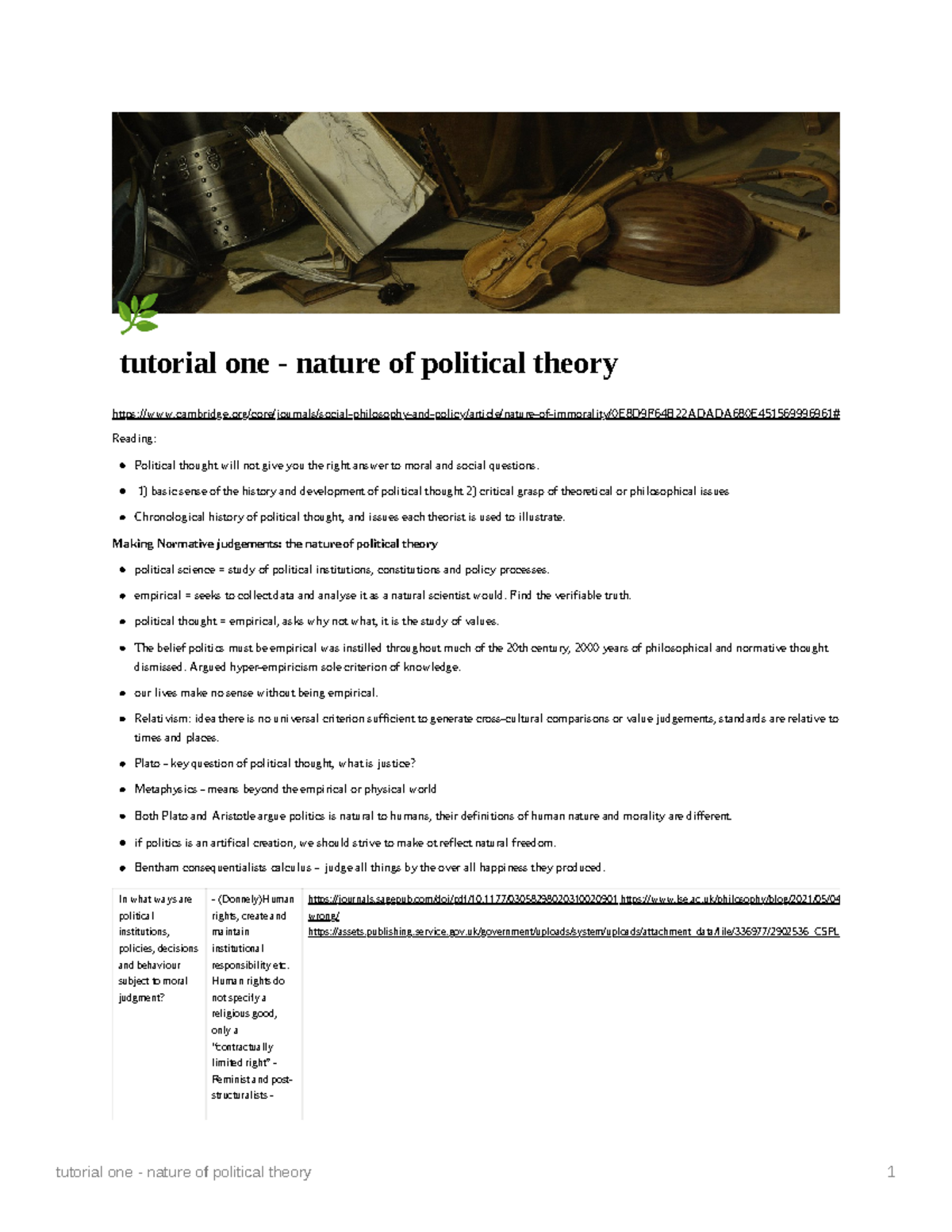 Cardiff Politics, nature of Political Theory - 4 tutorial one - nature ...