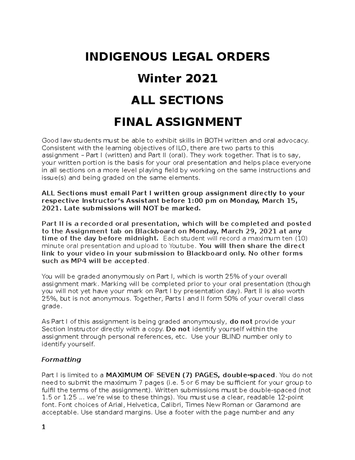 Final Assignment W2021 - INDIGENOUS LEGAL ORDERS Winter 2021 ALL ...
