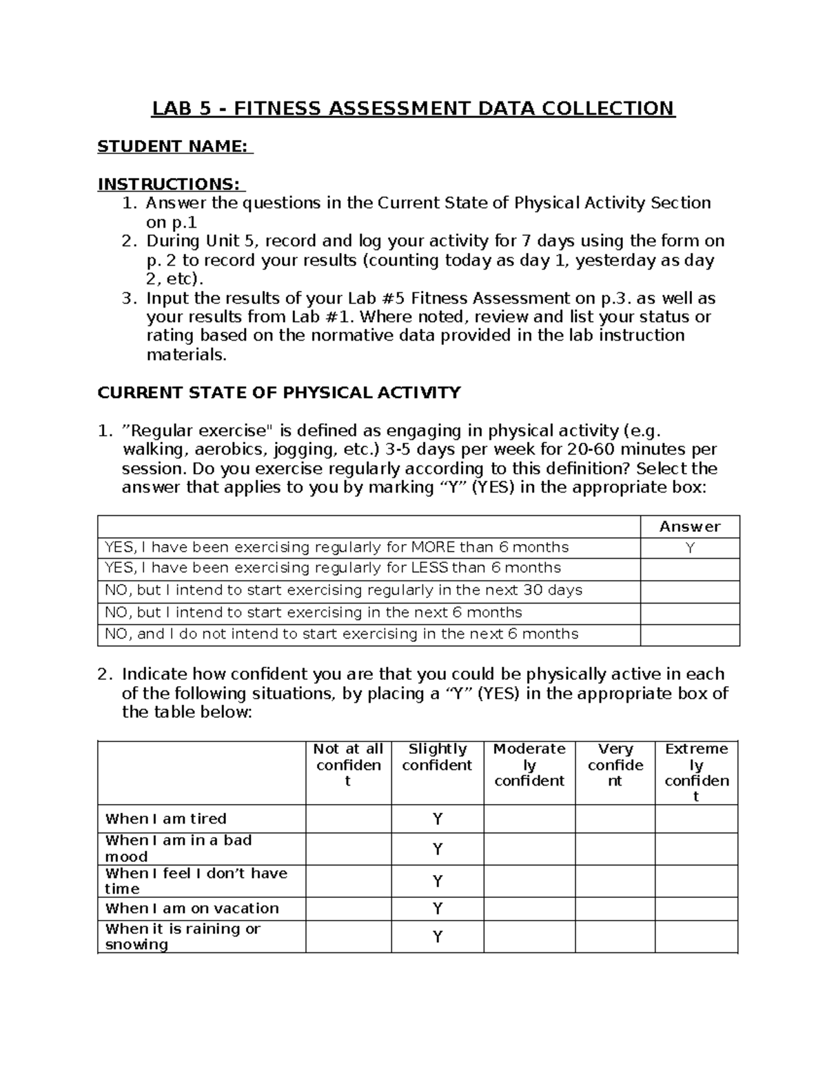 LAB 5 - LFIT - LAB 5 - FITNESS ASSESSMENT DATA COLLECTION STUDENT NAME ...