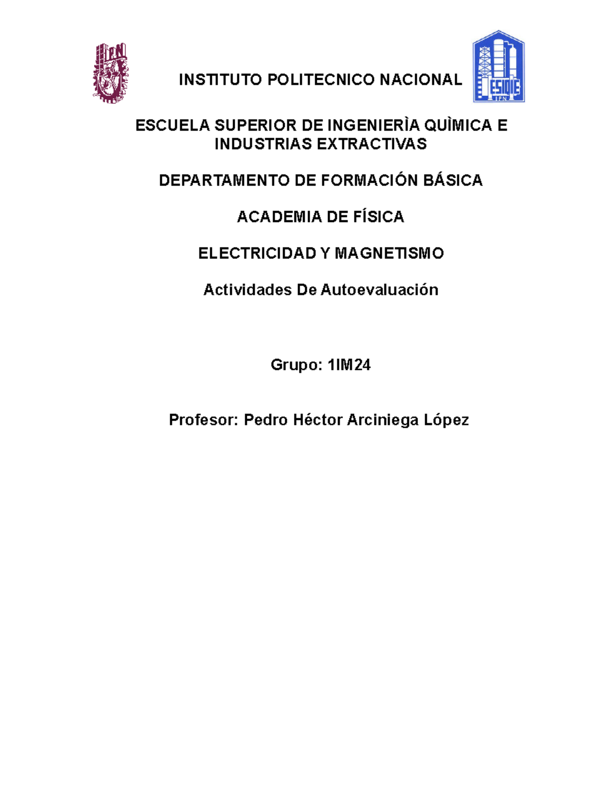 Electricidad Y Magnetismo: problemas de autoevaluacion. - INSTITUTO POLITECNICO NACIONAL ESCUELA ...