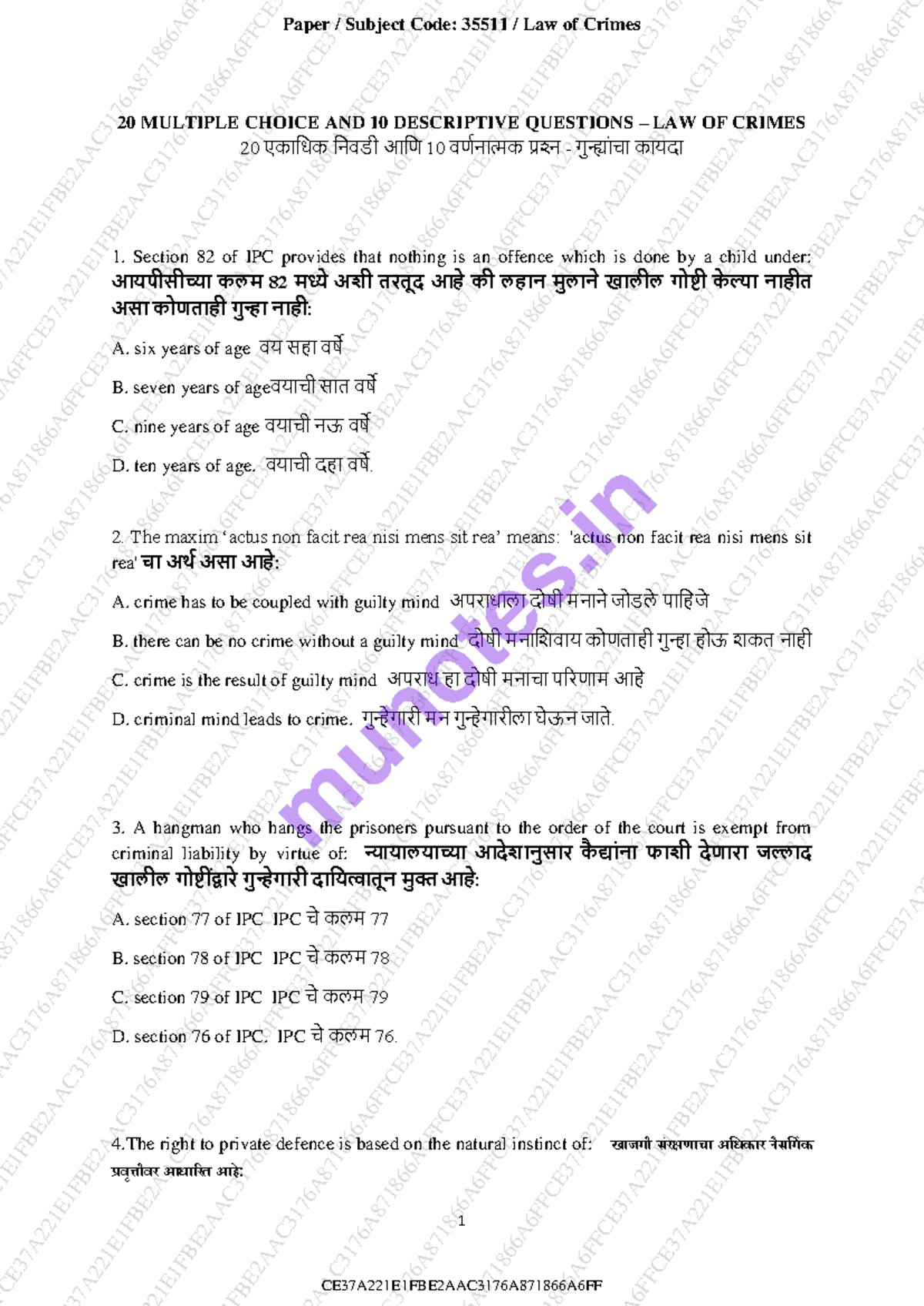 2022 Oct - Law of Crimes - 1 20 MULTIPLE CHOICE AND 10 DESCRIPTIVE ...