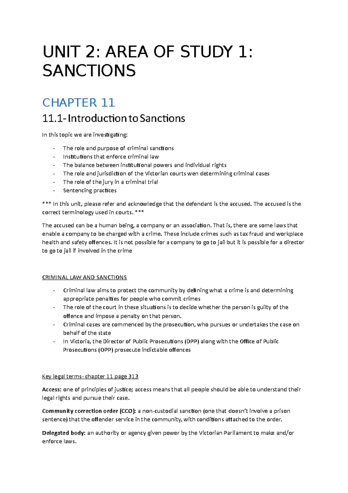 AOS 1- Sanctions - VCE legal studies year 11 unit 2 AOS 1 notes - UNIT ...