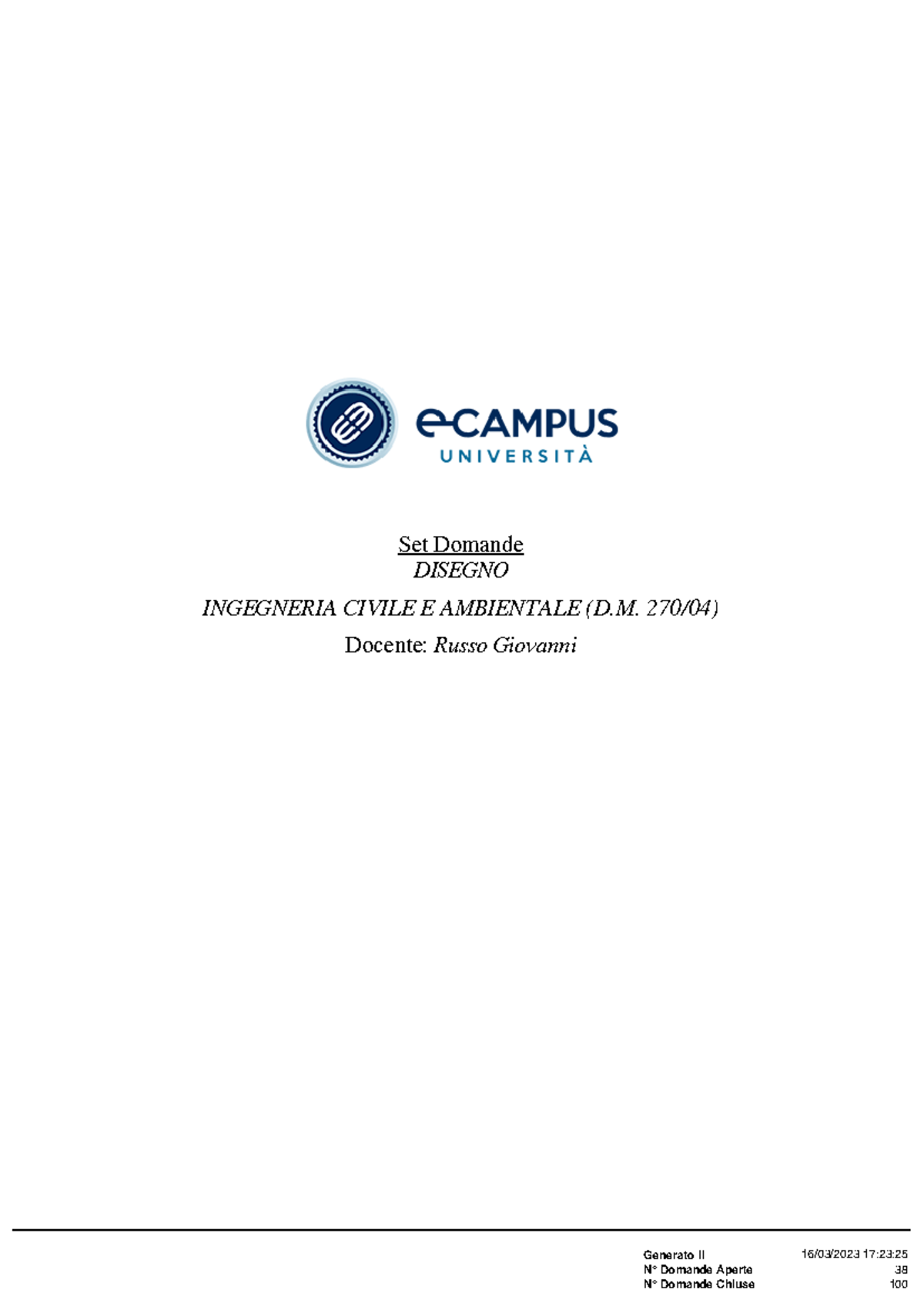 SD INCA15 0122a 05 2023 signed - Set Domande DISEGNO INGEGNERIA CIVILE E AMBIENTALE (D. 270/04 ...