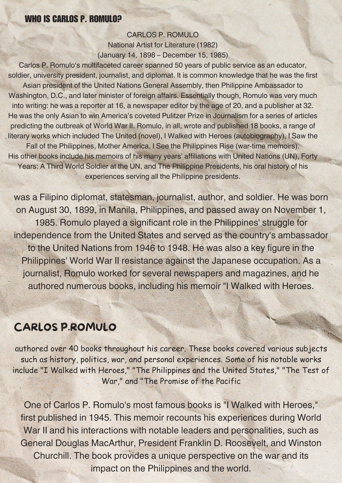 WHO IS Carlos P. Romulo - sino nga ba sya - One of Carlos P. Romulo's ...
