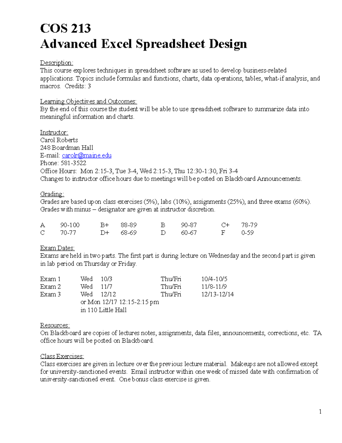 COS213-Syllabus-F18 - What you need to do in cos213 - COS 213 Advanced Excel Spreadsheet Design ...