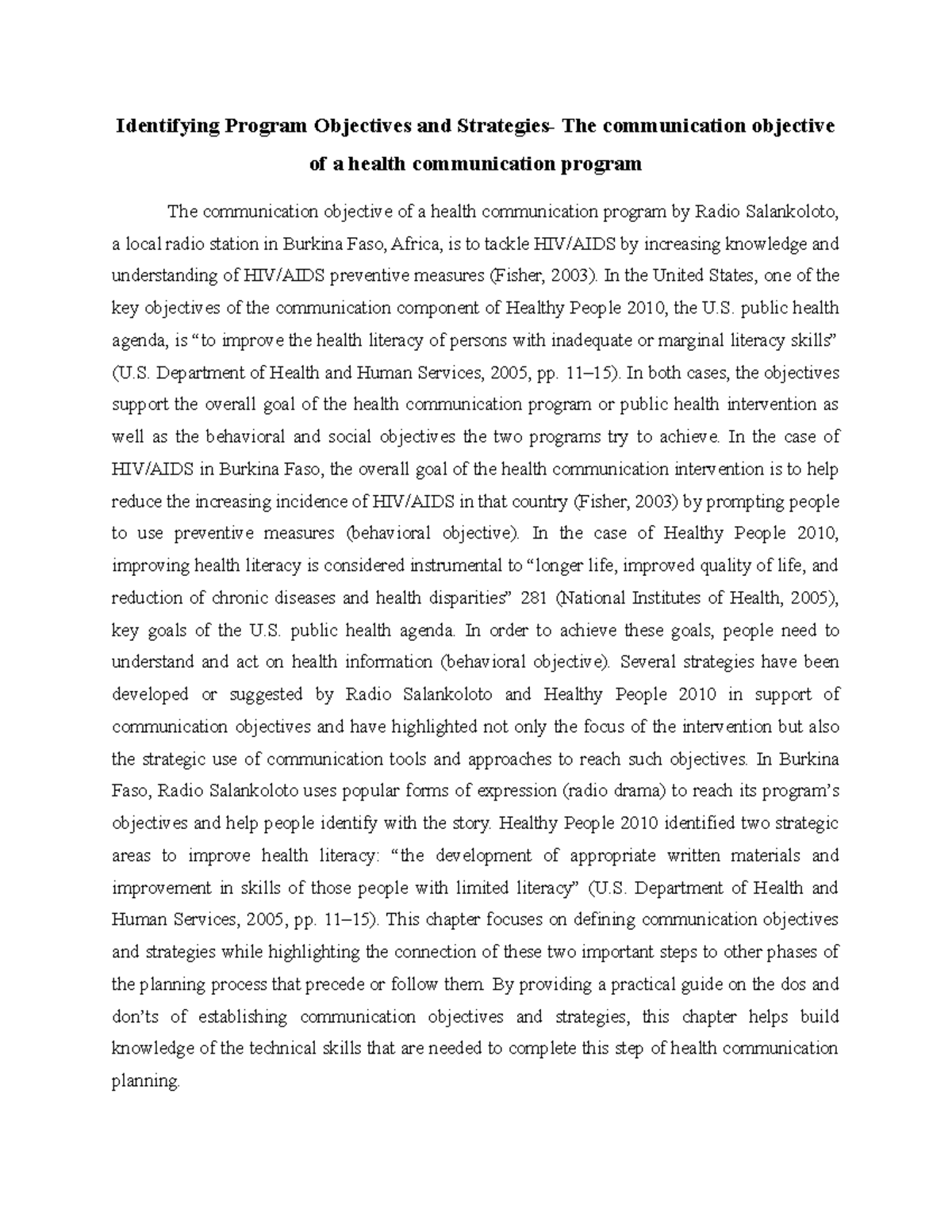 Identifying Program Objectives and Strategies- The communication ...