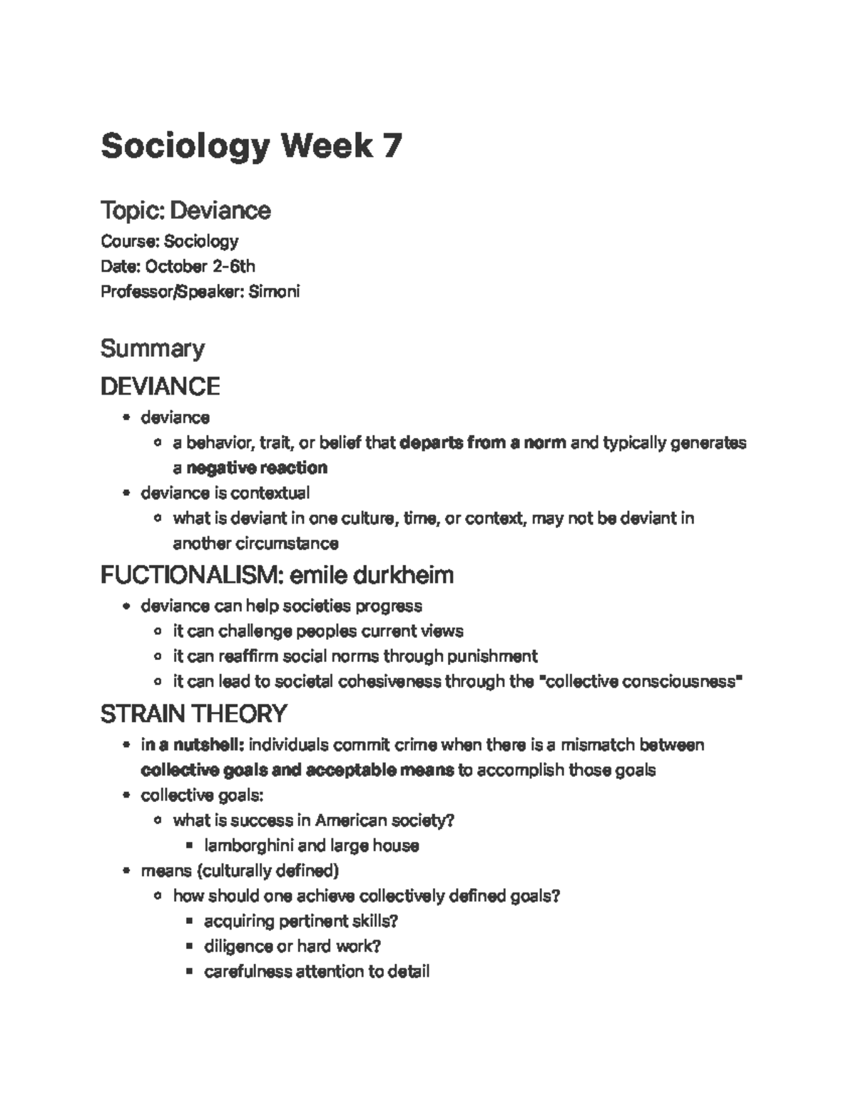 Sociology Week 7 - Week 7 notes about deviance - Sociology Week 7 Topic ...