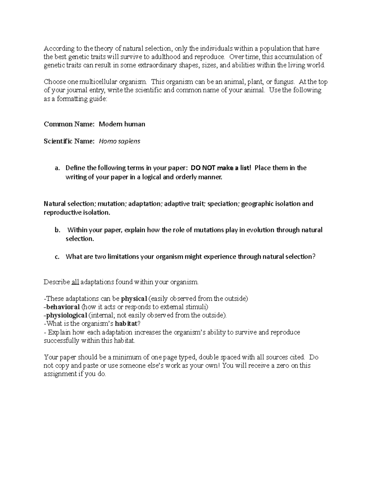 Natural selection.writing with answers - According to the theory of ...