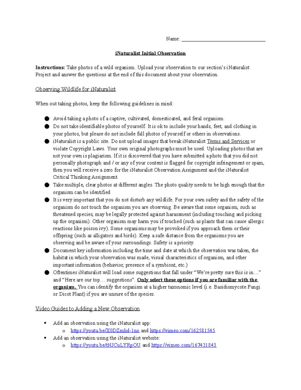 I Naturalist Initial Observation F22 Update - Name ...