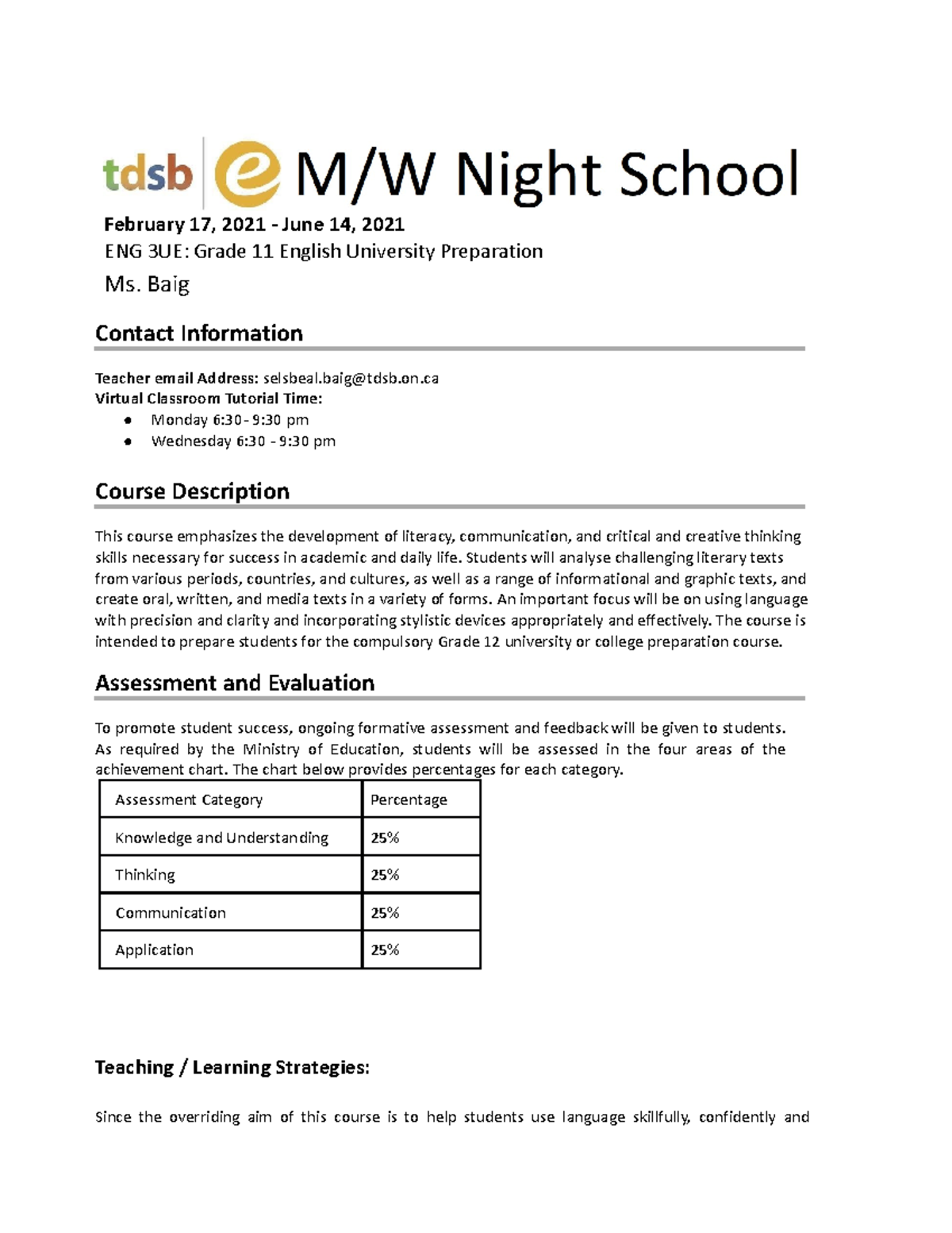ENG3U M W Night School Course Outline 11 - February 17, 2021 - June 14 ...