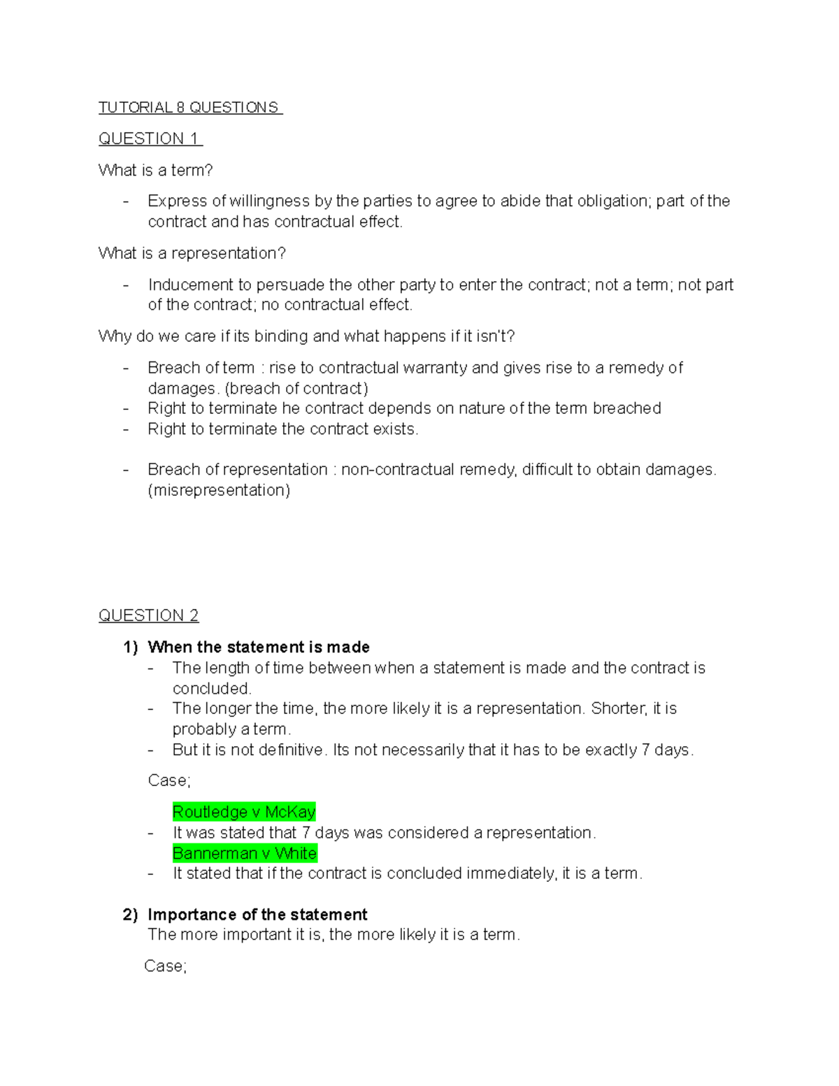 Tutorial 8 Questions - all d best - TUTORIAL 8 QUESTIONS QUESTION 1 ...