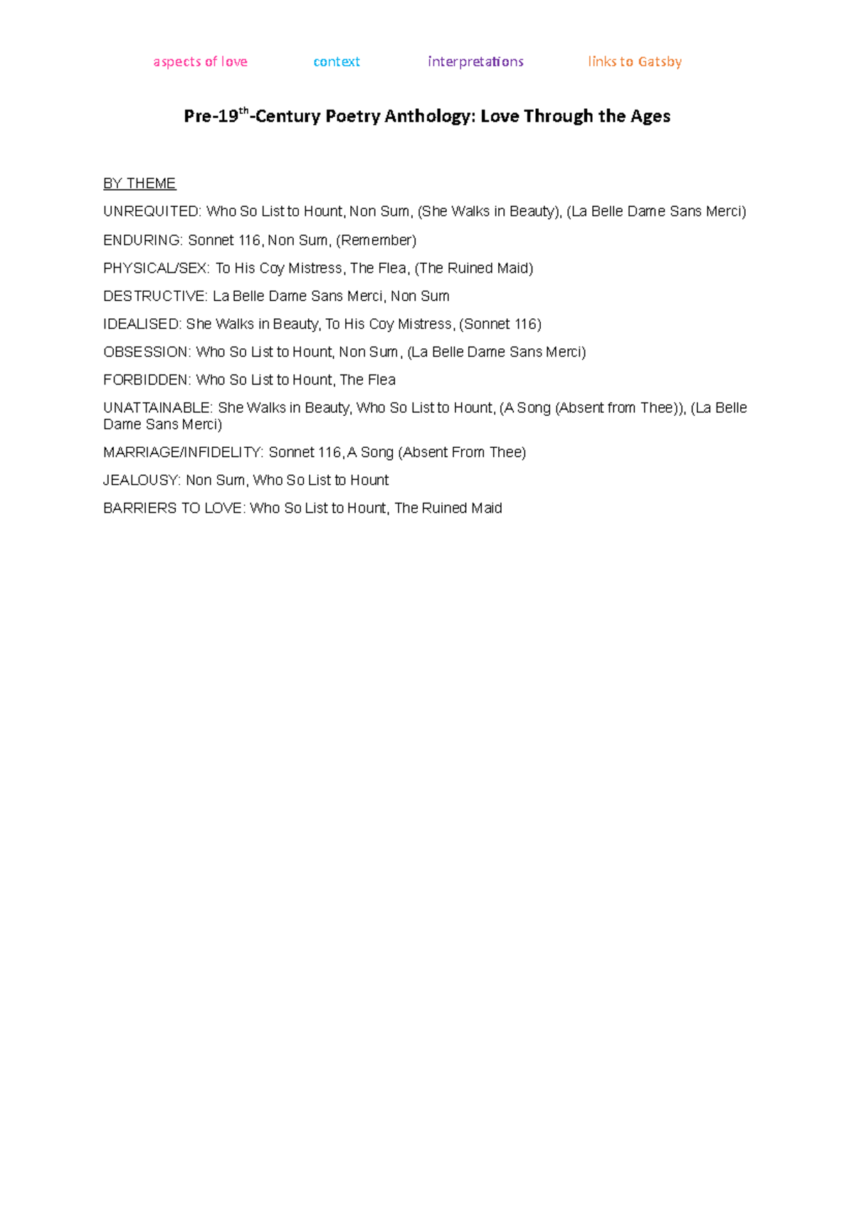 Poetry Anthology - poem summaries - Pre-19th-Century Poetry Anthology ...