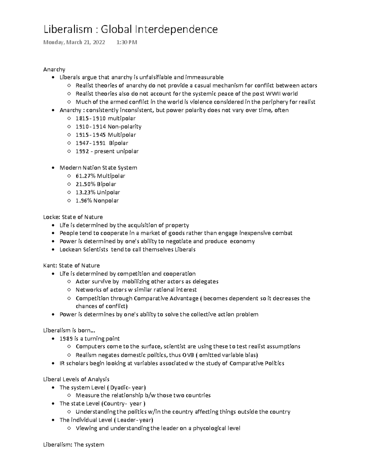Liberalism - Lecture notes 10 - POSC 4993 - PVAMU - Studocu