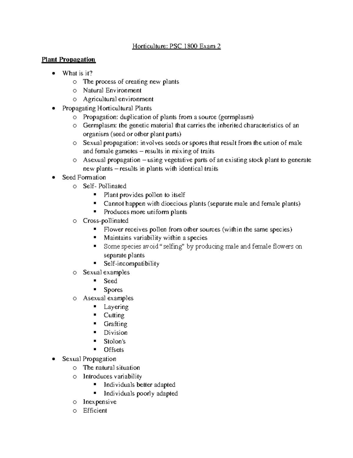 Horticulture Exam 2 - Teryl Roper All the lecture notes that would be ...