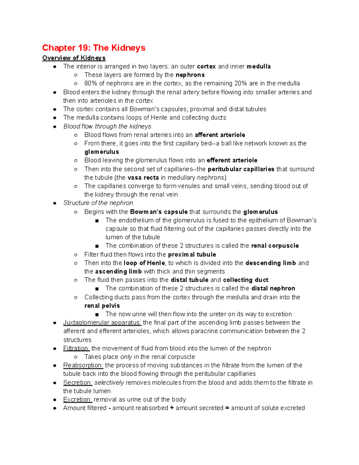 BSCI440 Exam 4 Study Guide - Chapter 19: The Kidneys Overview of ...
