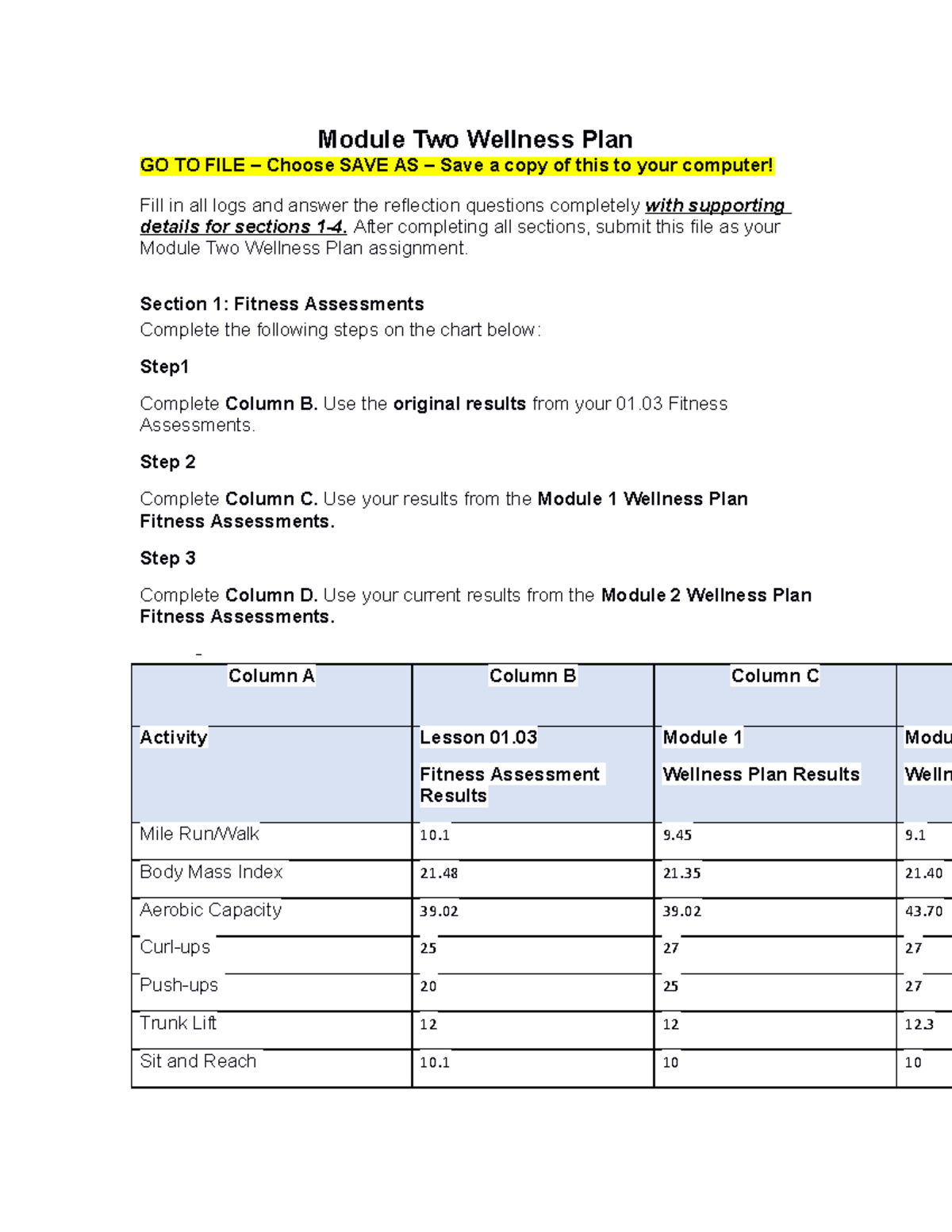 Module two wellness plan Finished - Module Two Wellness Plan GO TO FILE ...