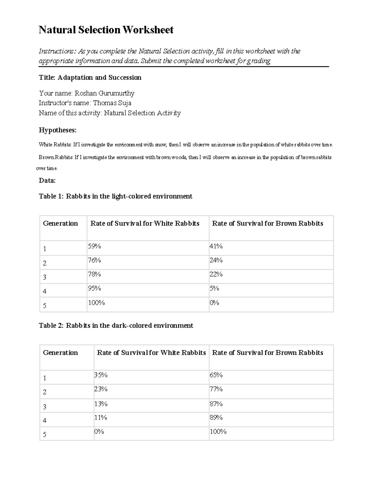 2.04 activity - Natural Selection Worksheet Instructions: As you ...