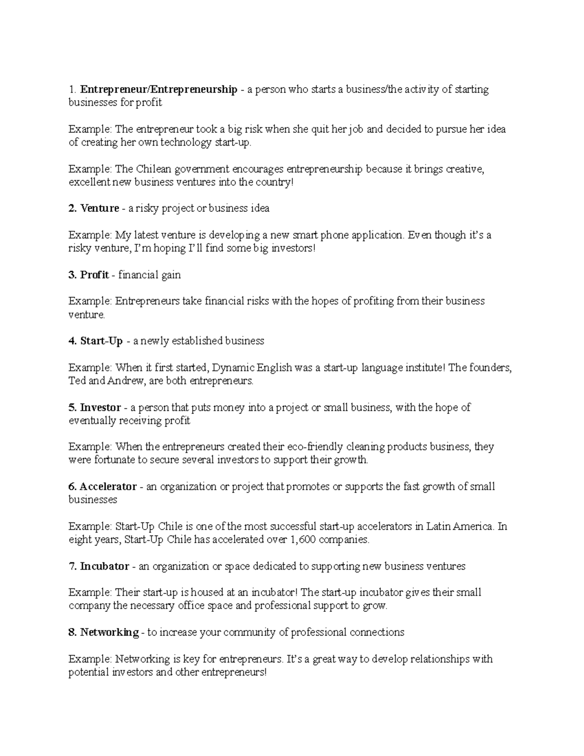 Entrepreneurship vocabulary words - Copy - Entrepreneur ...