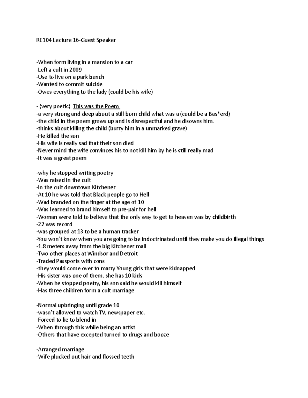 Evil test 3 - Lecture notes 3 - RE104 Lecture 16-Guest Speaker -When ...