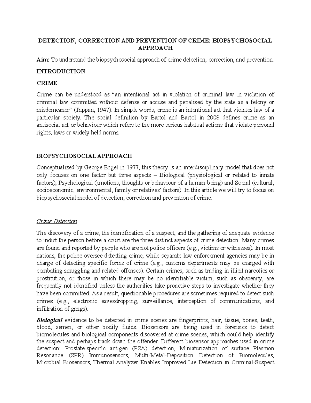 Detection Correction AND Prevention OF Crime Biopsychosocial Approach ...