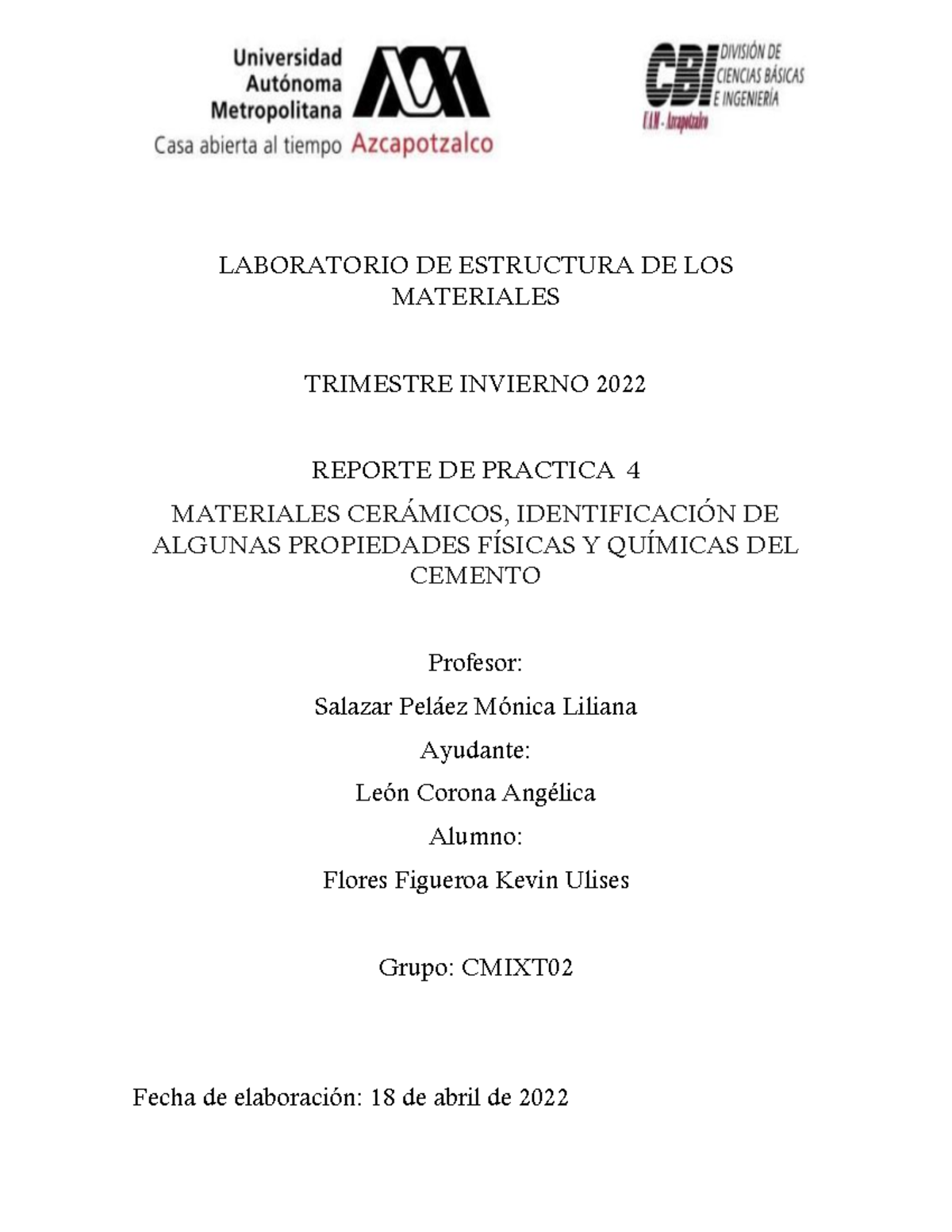 Materiales Ceramicos - Información de practica - LABORATORIO DE ESTRUCTURA DE LOS MATERIALES ...