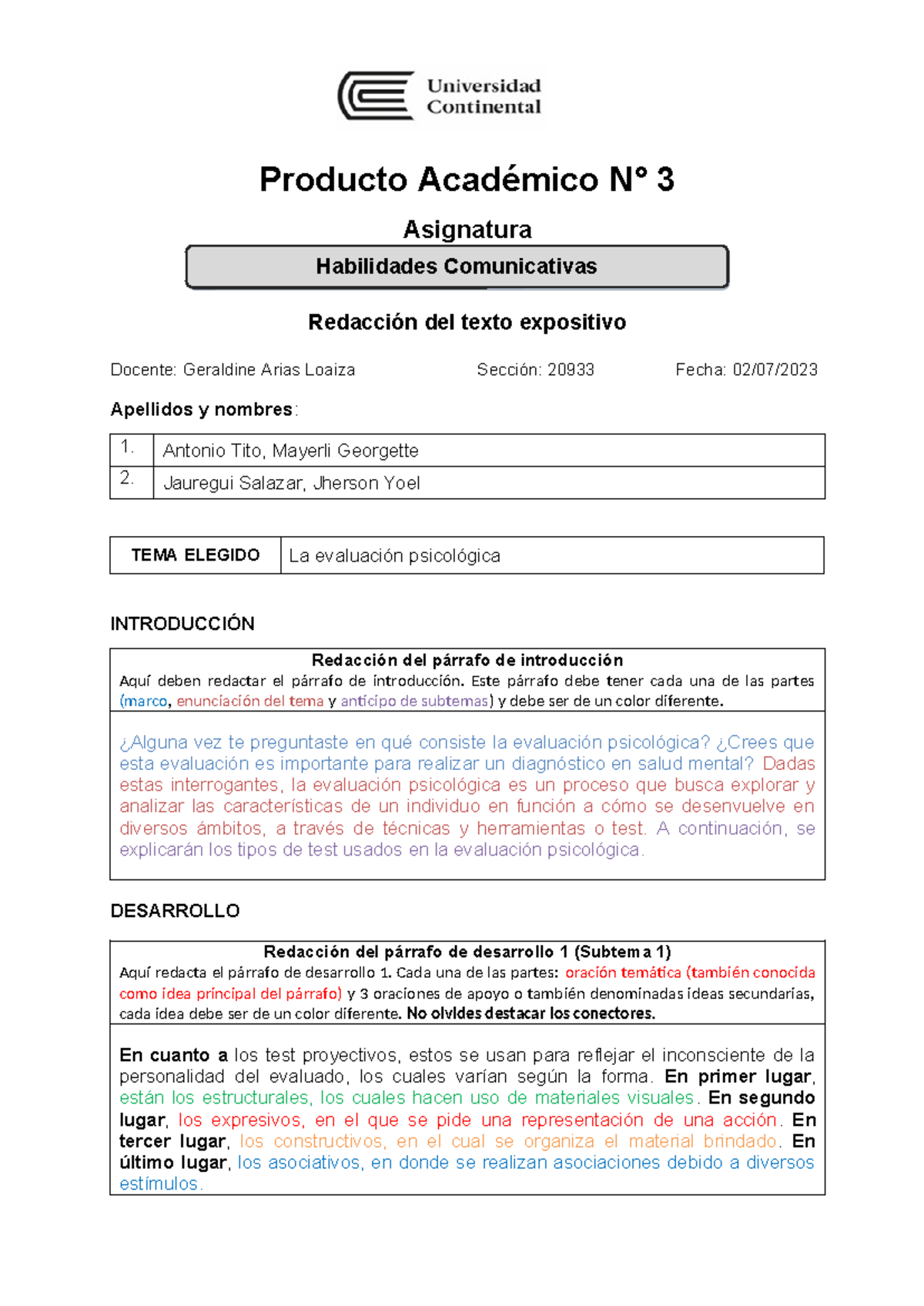 PA3 - Producto Académico N° 3 Asignatura Redacción del texto expositivo Docente: Geraldine Arias ...