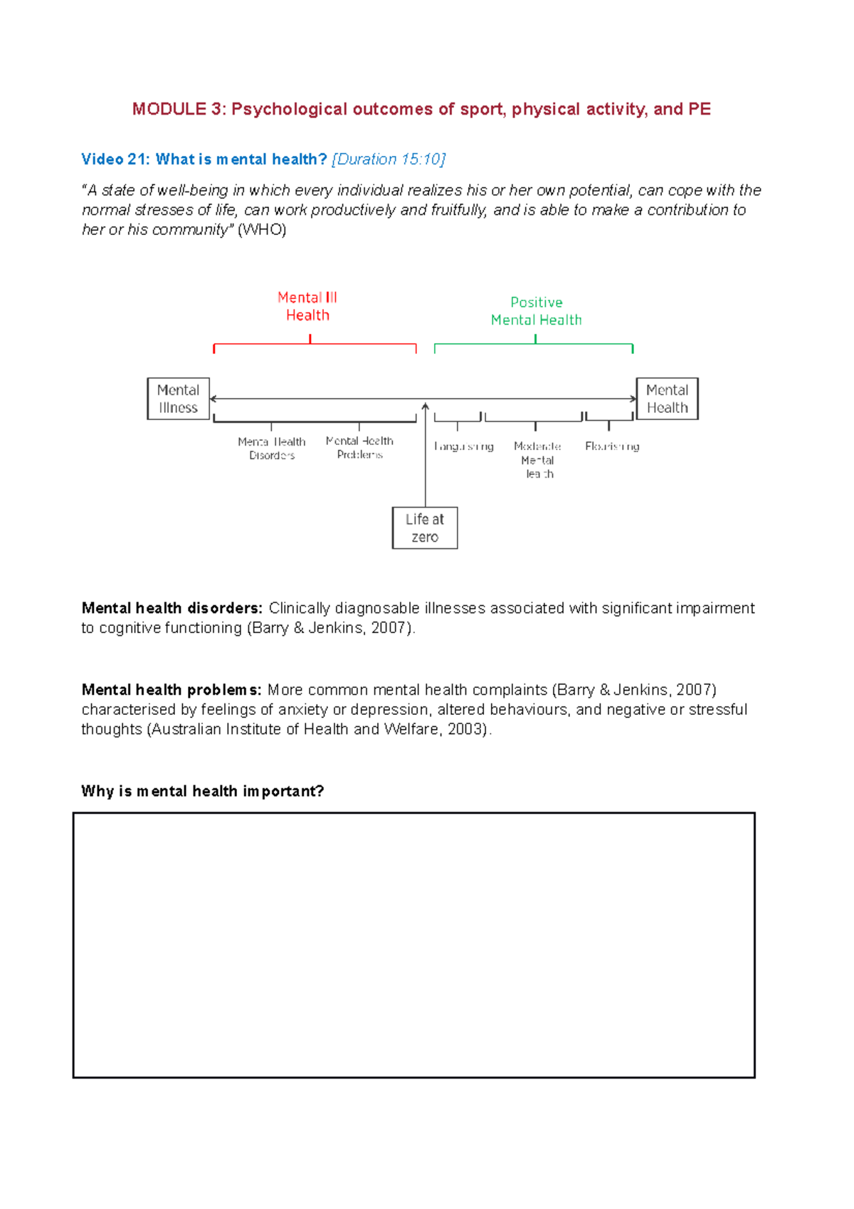 Lecture Notes Guide Module 3 - MODULE 3: Psychological outcomes of ...