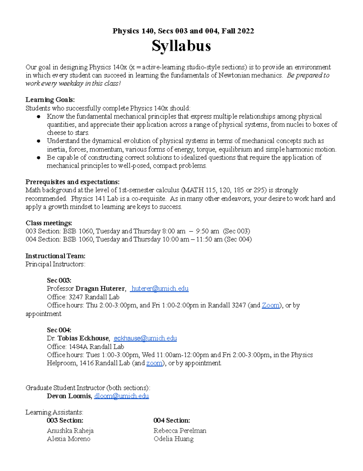 Syllabus P140x F22 - hello - Physics 140, Secs 003 and 004, Fall 2022 ...