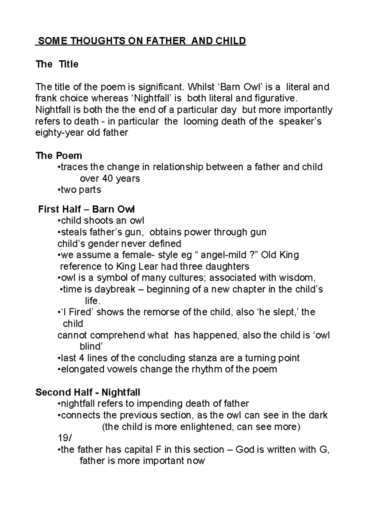 Father and Child Gwen Harwood - SOME THOUGHTS ON FATHER AND CHILD The ...