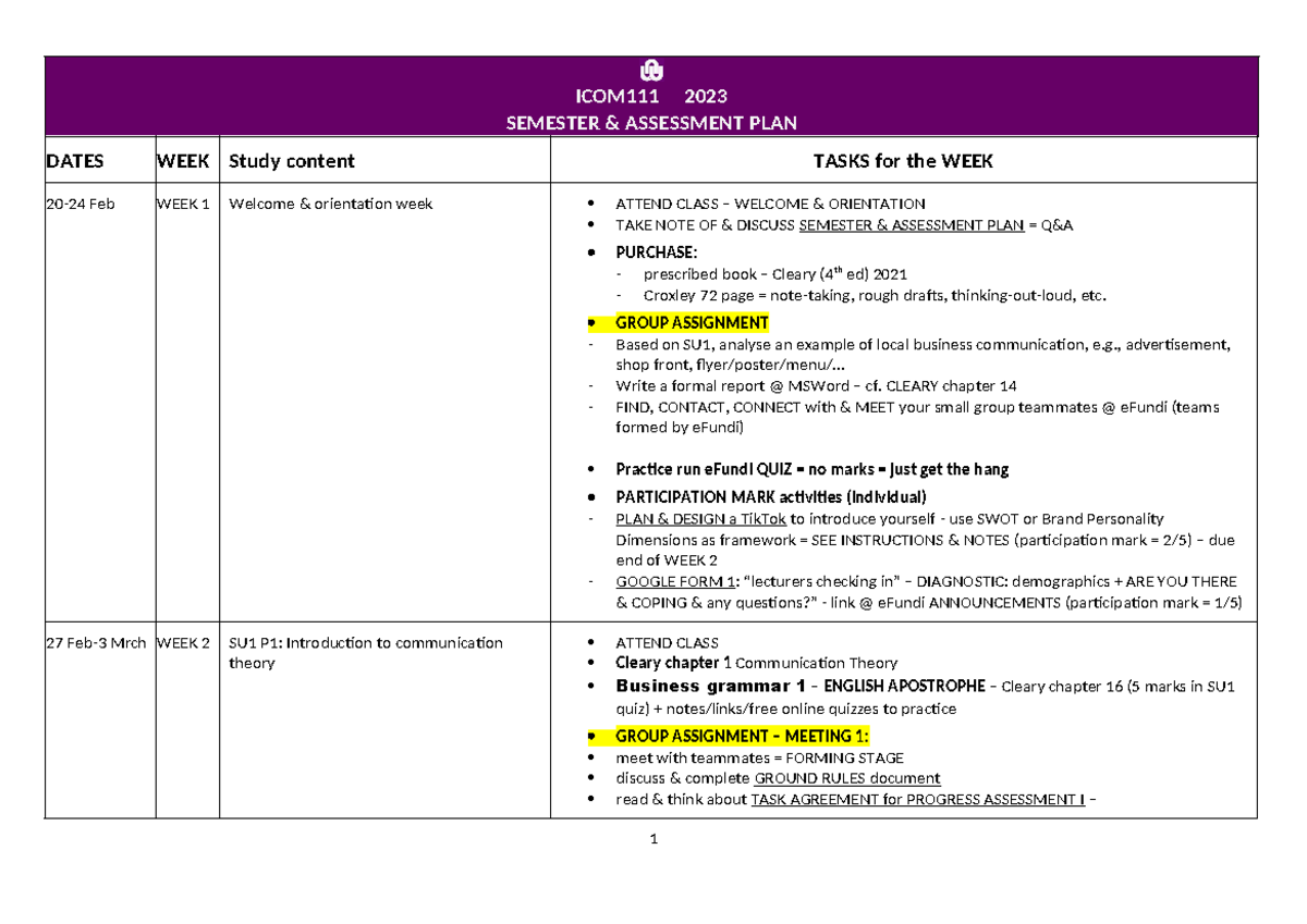 ICOM111 2023 Semester Assessment Plan 3 April Update from 27 Mrch ...
