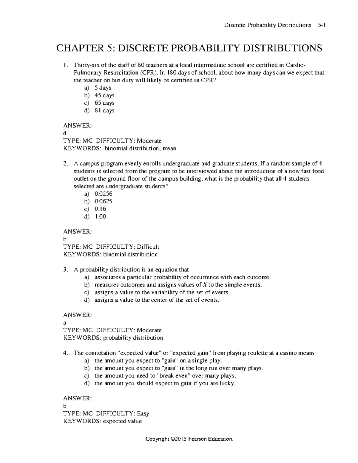 CHAPTER 5: DISCRETE PROBABILITY DISTRIBUTIONS (basic statistics ...