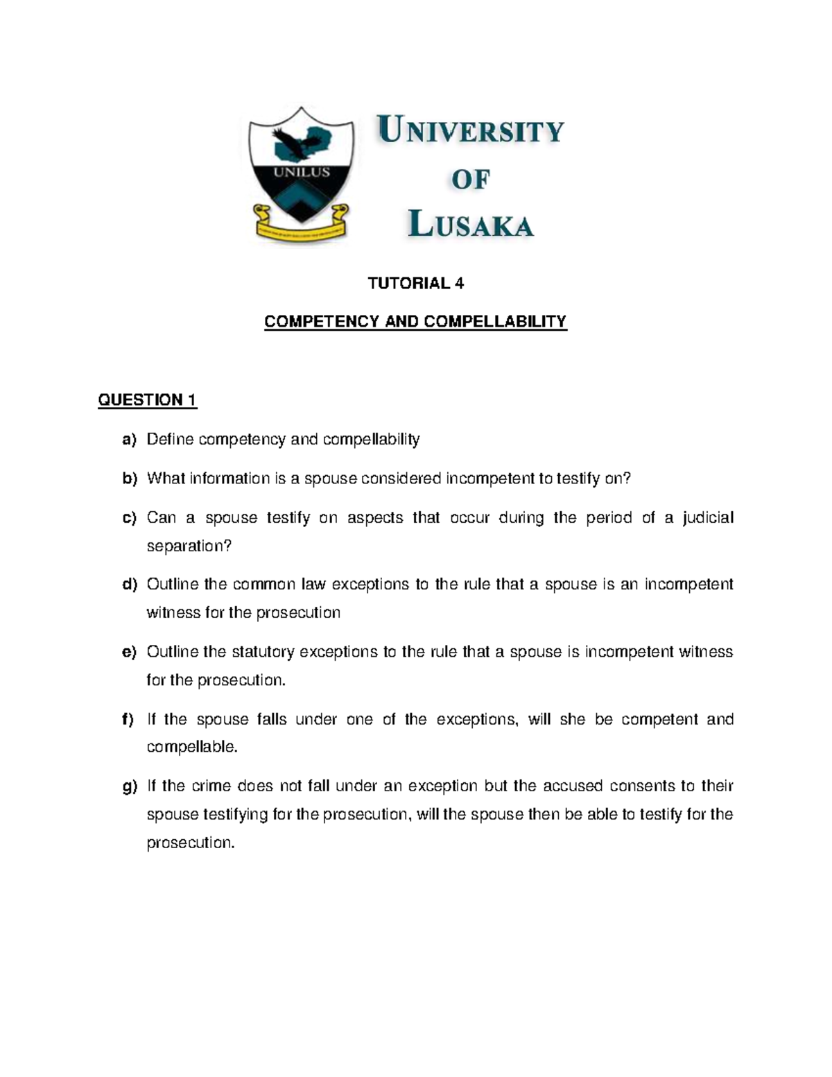 Tutorial 4-Competency and Compellability - TUTORIAL 4 COMPETENCY AND ...
