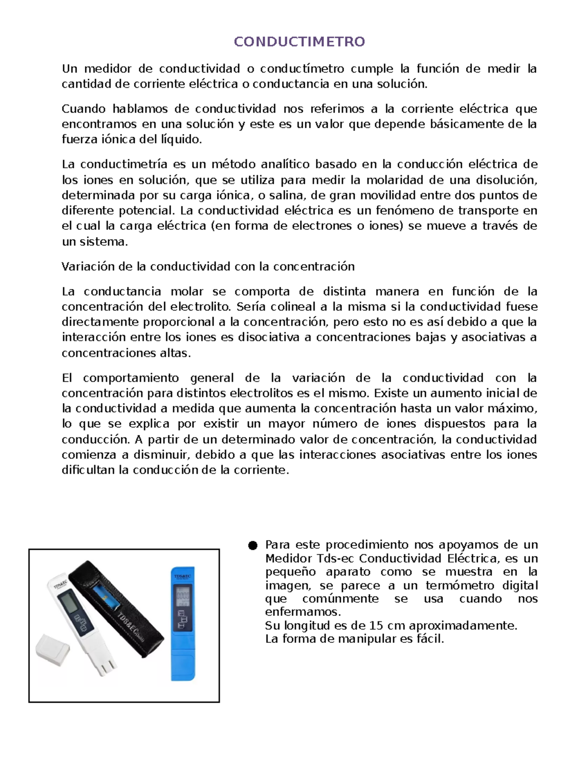 Conductimetro - resumen del instrumento - CONDUCTIMETRO Un medidor de ...