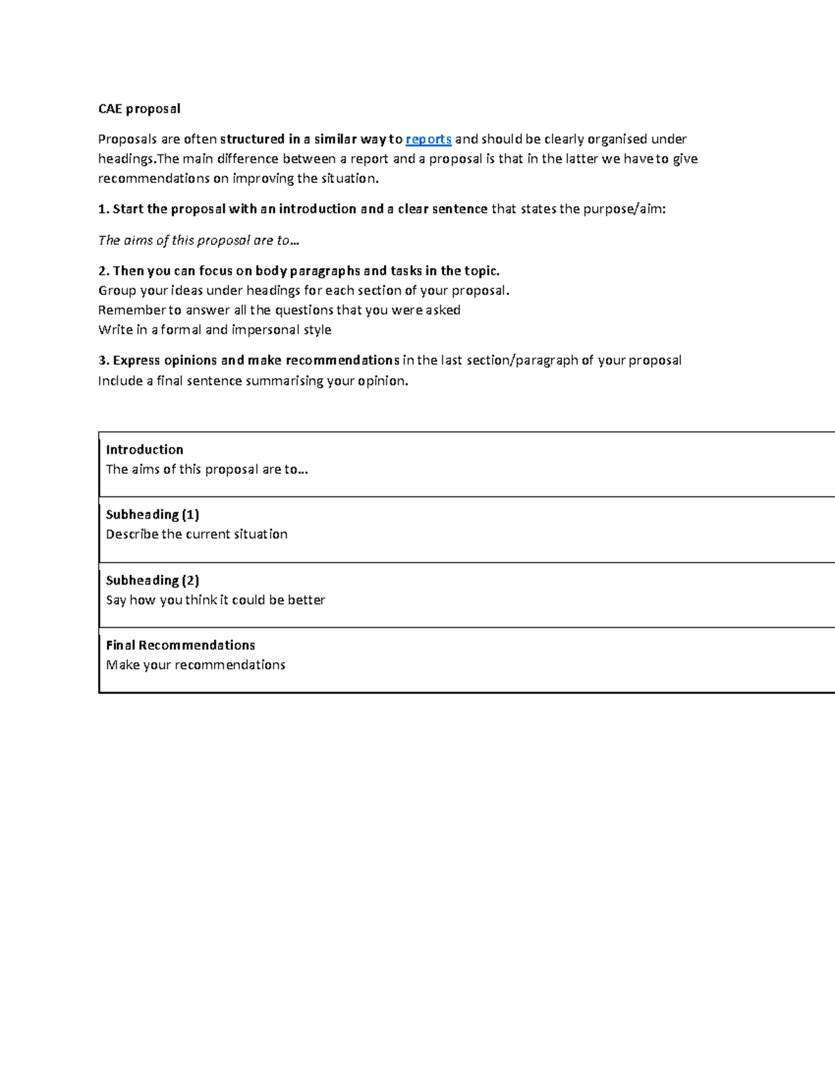 CAE proposal - Apuntes - CAE proposal Proposals are often structured in ...