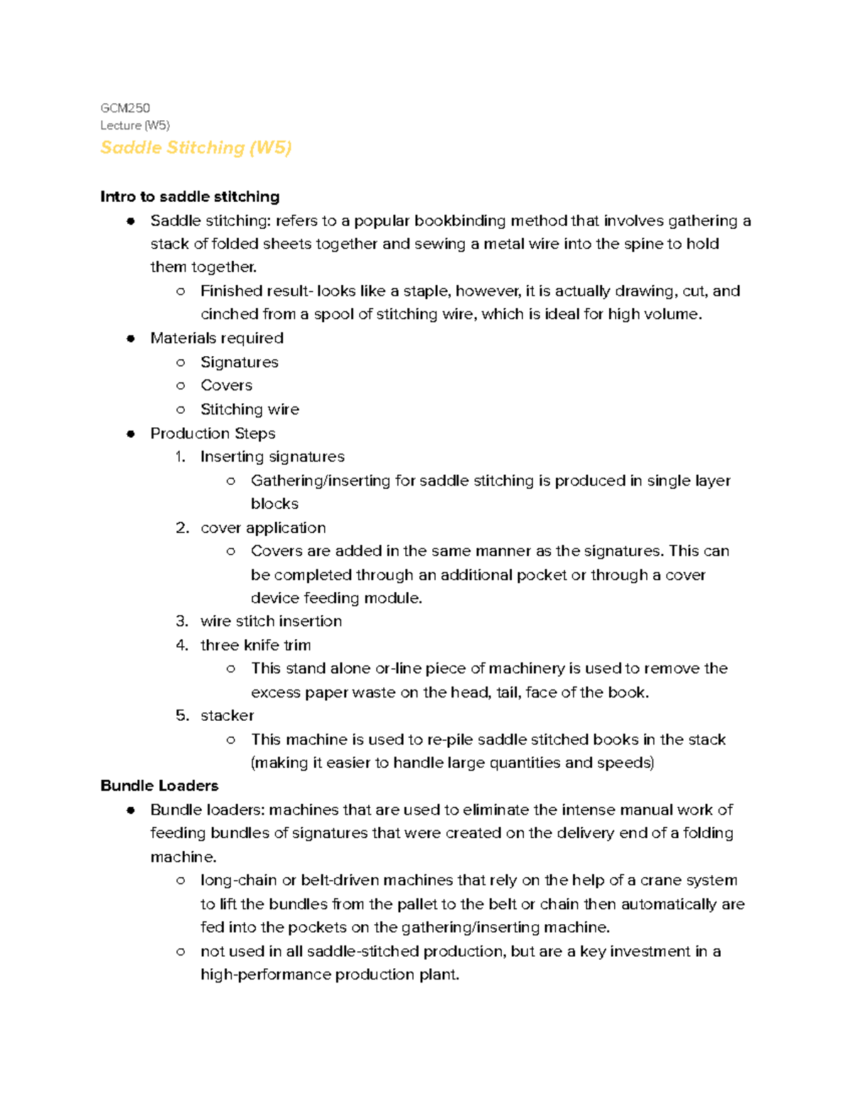 Saddle Stitching (W5) - GCM Lecture (W5) Saddle Stitching (W5) Intro to saddle stitching Saddle ...