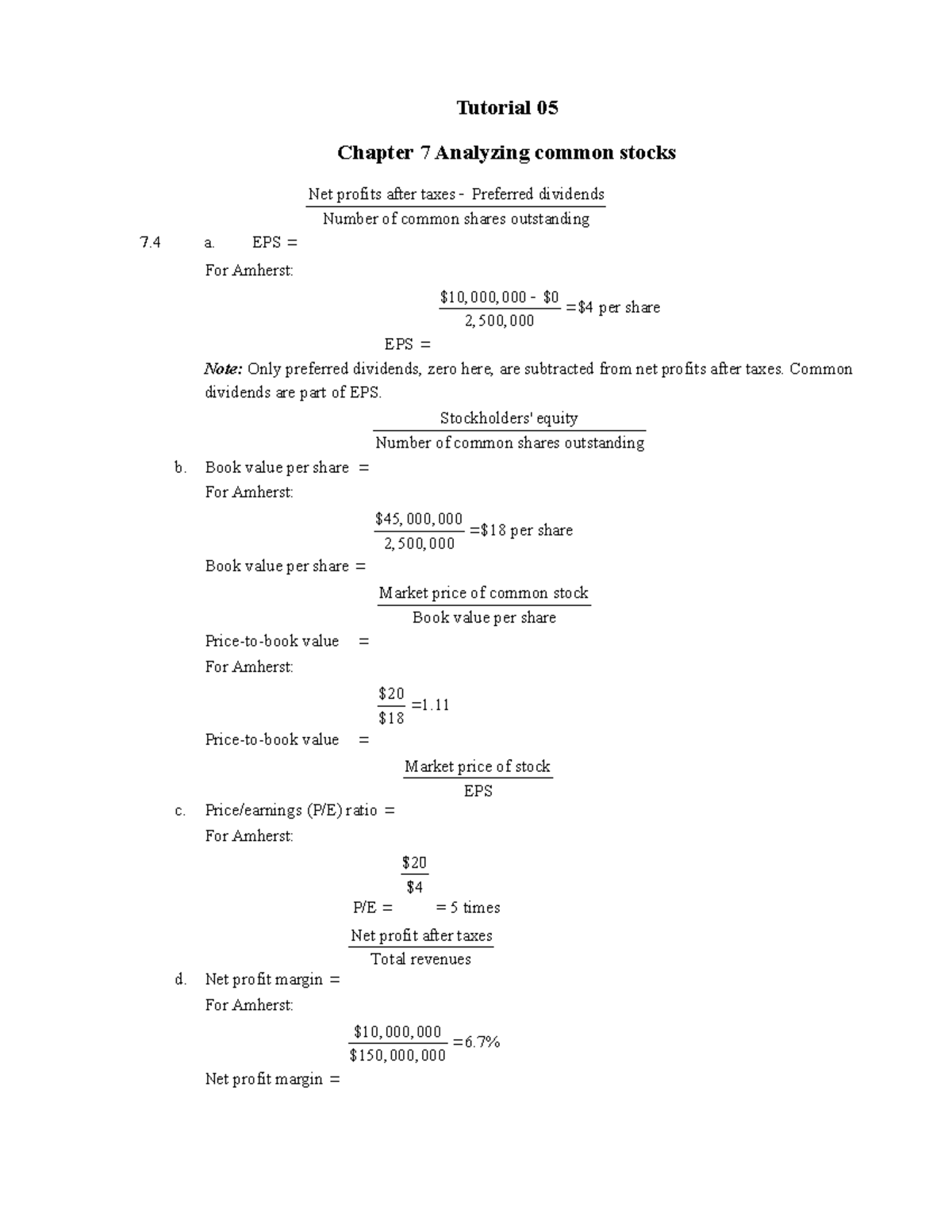 Week 6 tutorial solutions - Tutorial 05 Chapter 7 Analyzing common ...