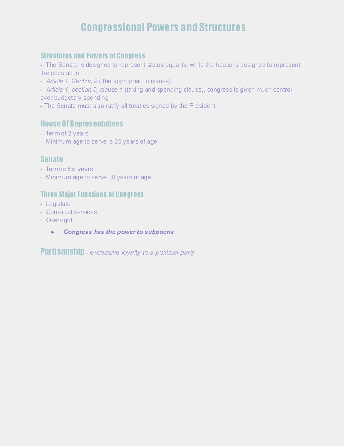 AP Goverment Unit 2 2.1. 2.3 notes - Congressional Powers and ...